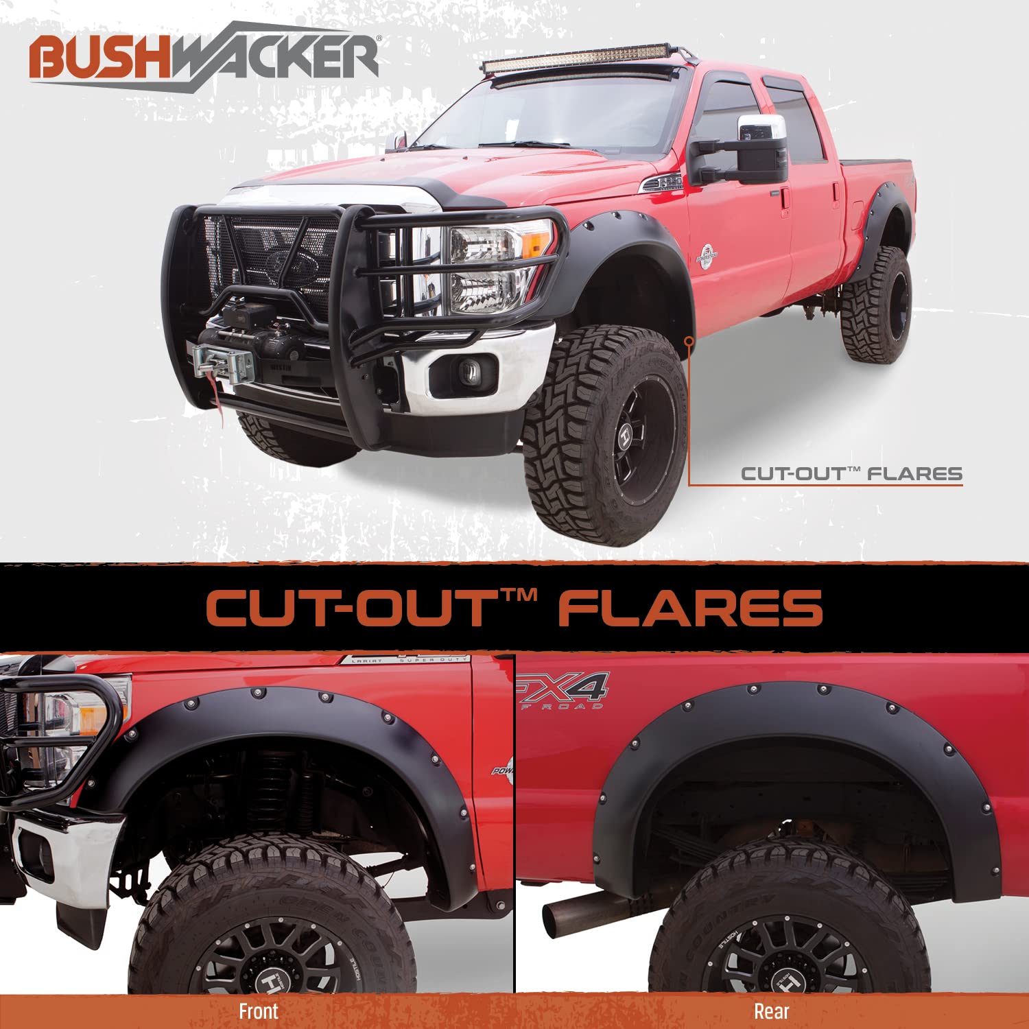 Bushwacker Cutout Pocket/Rivet Style Rear Fender Flares | 2-Piece Set, Black, Smooth Finish | 31020-11 | Fits 1989-1995 Toyota Pickup