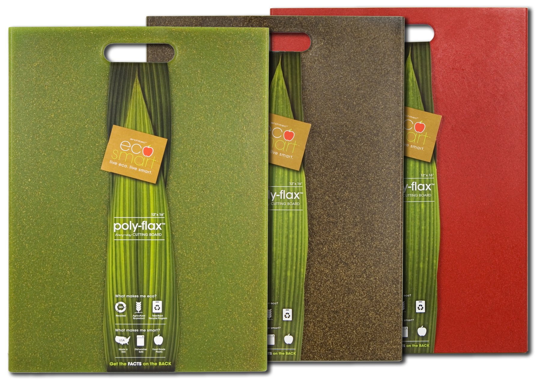 Architec 6417190 EcoSmart Cutting Board, 12" by 16", Recycled Plastic and Flax Husk, Made in The USA, Green PolyFlax
