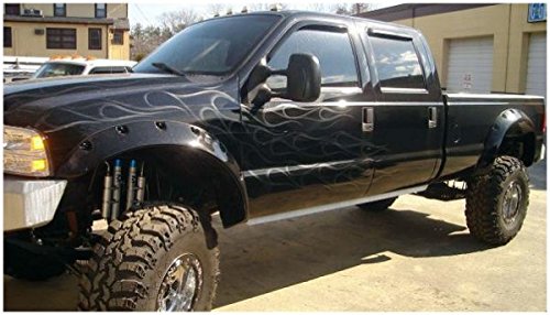 Bushwacker Cutout Pocket/Rivet Style Rear Fender Flares | 2-Piece Set, Black, Smooth Finish | 20046-02 | Fits 1999-2010 Ford F-250/F-350 Super Duty Styleside w/ 8.2' Bed (Excludes Dually)