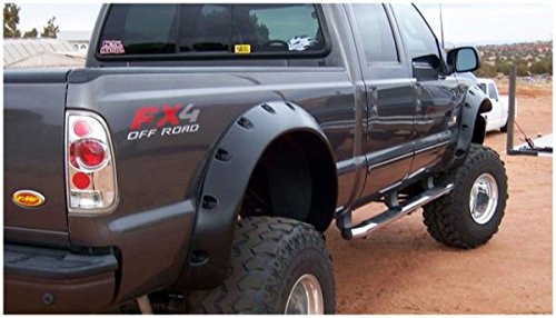 Bushwacker Cutout Pocket/Rivet Style Rear Fender Flares | 2-Piece Set, Black, Smooth Finish | 20046-02 | Fits 1999-2010 Ford F-250/F-350 Super Duty Styleside w/ 8.2' Bed (Excludes Dually)