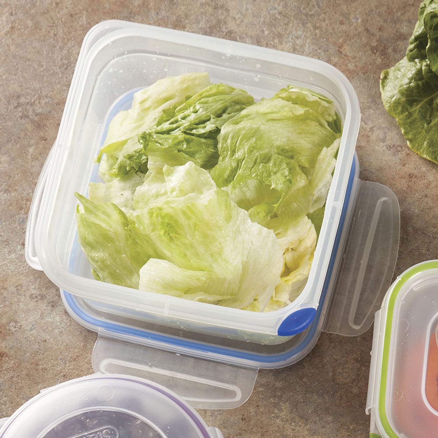 Sterilite 03314706 Ultra Seal 4.0 Cup Square Food Storage Container, Clear and Blue