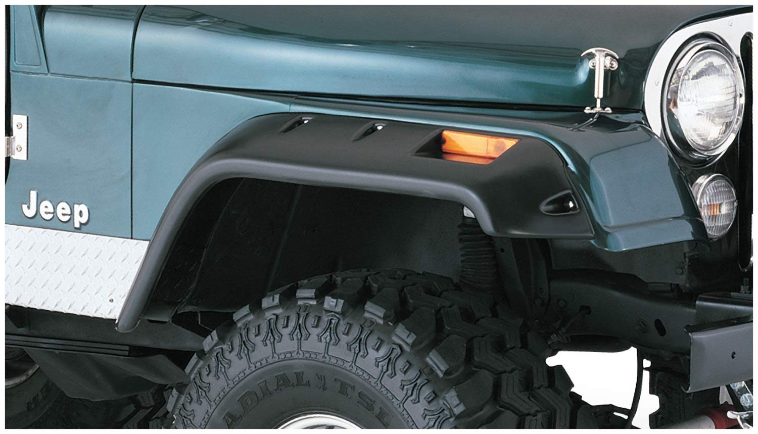 Bushwacker Jeep Cutout Pocket/Rivet Style Front & Rear Fender Flares | 4-Piece Set, Black, Textured Finish | 10910-07 | Fits 1956-1986 Jeep CJ5, CJ5A, CJ6, CJ6A, CJ7, Willys