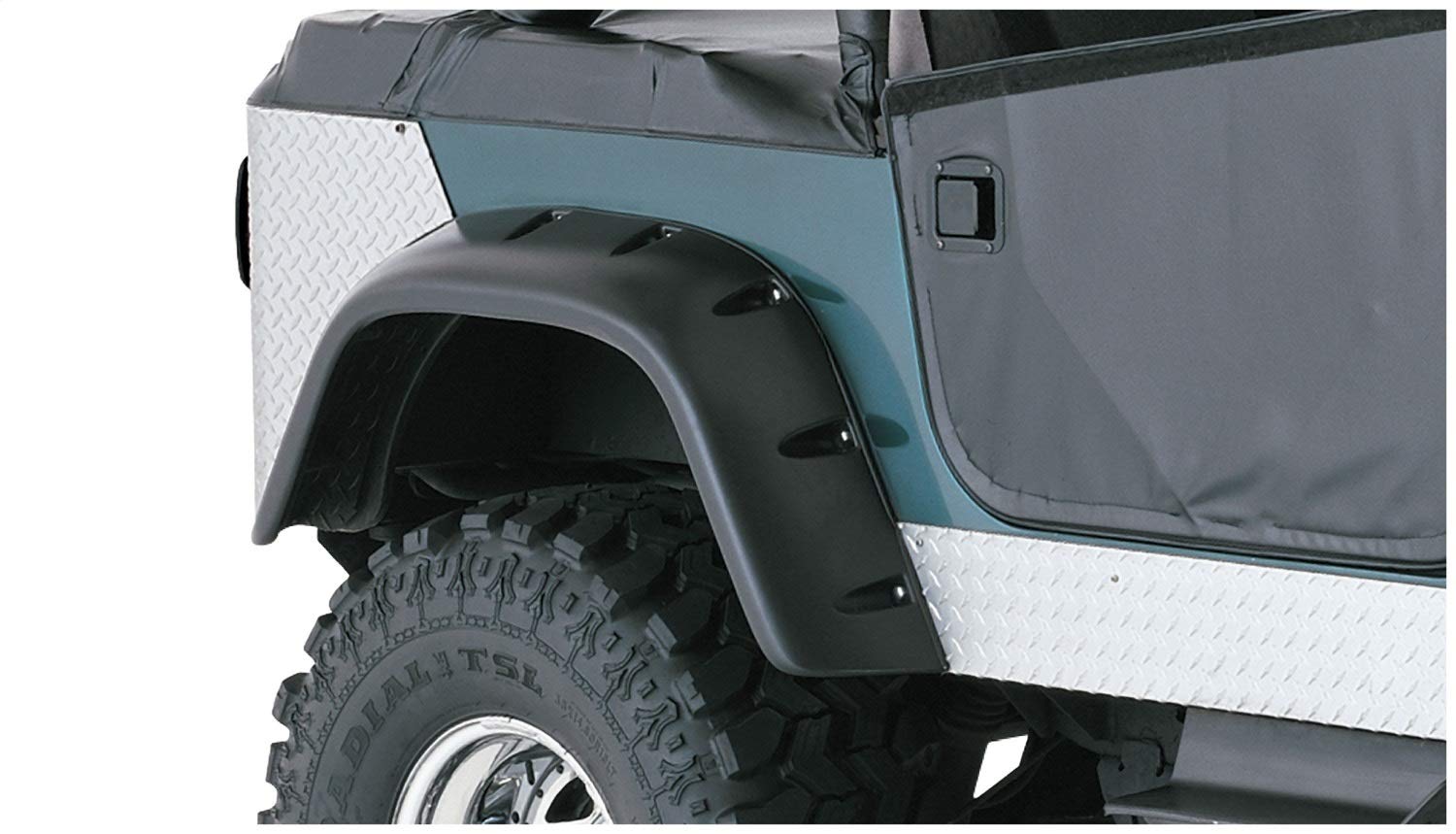Bushwacker Jeep Cutout Pocket/Rivet Style Front & Rear Fender Flares | 4-Piece Set, Black, Textured Finish | 10910-07 | Fits 1956-1986 Jeep CJ5, CJ5A, CJ6, CJ6A, CJ7, Willys