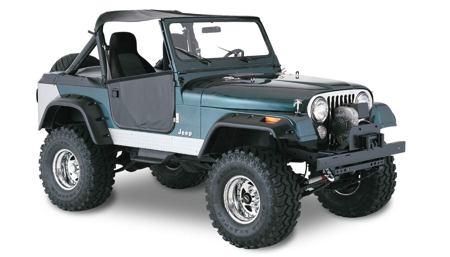 Bushwacker Jeep Cutout Pocket/Rivet Style Front & Rear Fender Flares | 4-Piece Set, Black, Textured Finish | 10910-07 | Fits 1956-1986 Jeep CJ5, CJ5A, CJ6, CJ6A, CJ7, Willys