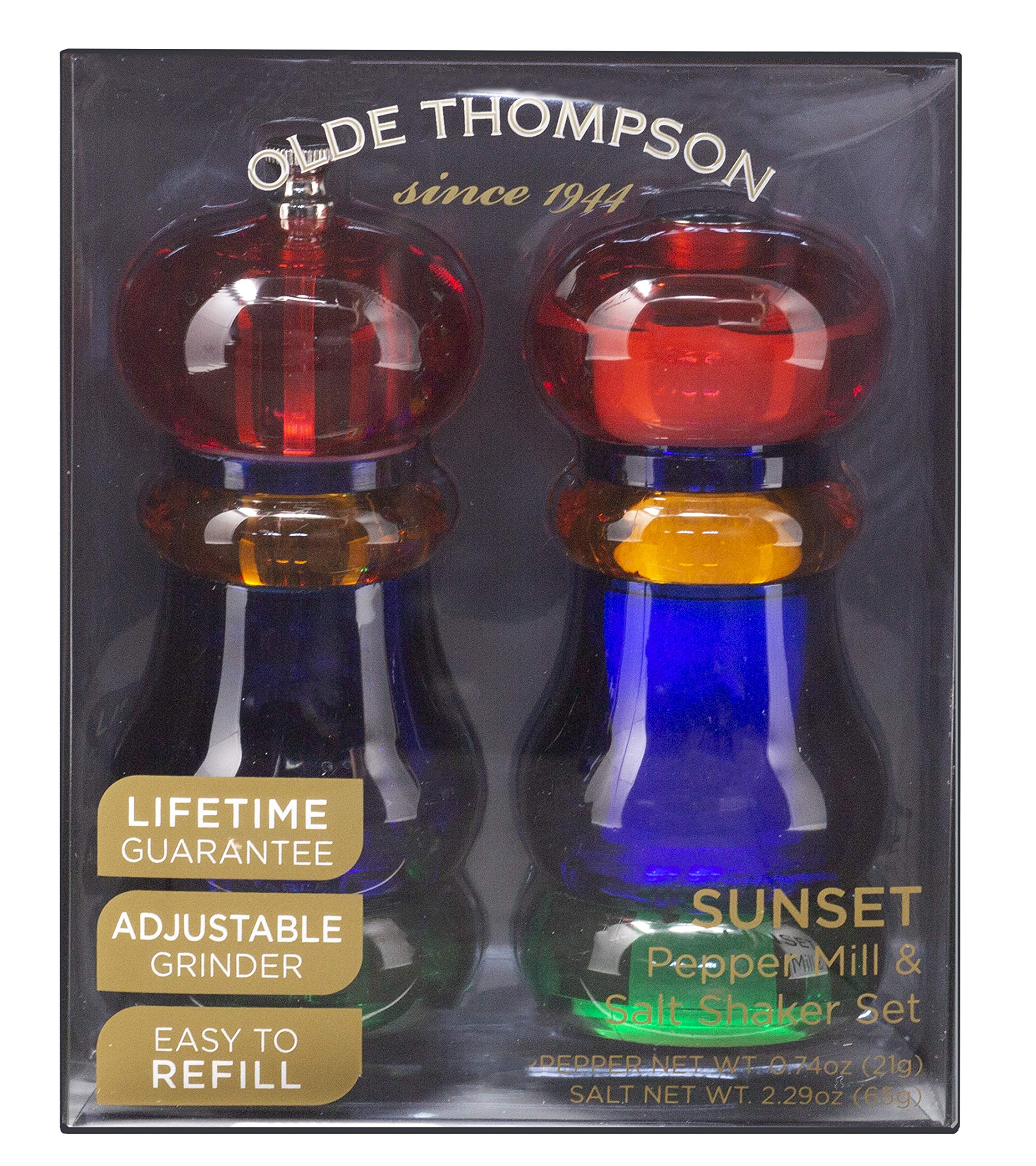 Olde Thompson 5.5" Sunset Fiesta Salt Shaker & Pepper Mill Set, Adjustable Pepper Grinder