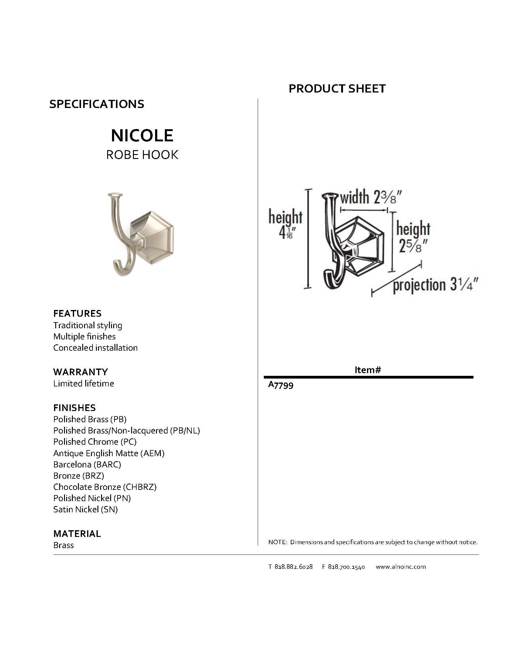 Alno A7799-PN Traditional Nicole Robe Hooks, Polished Nickel