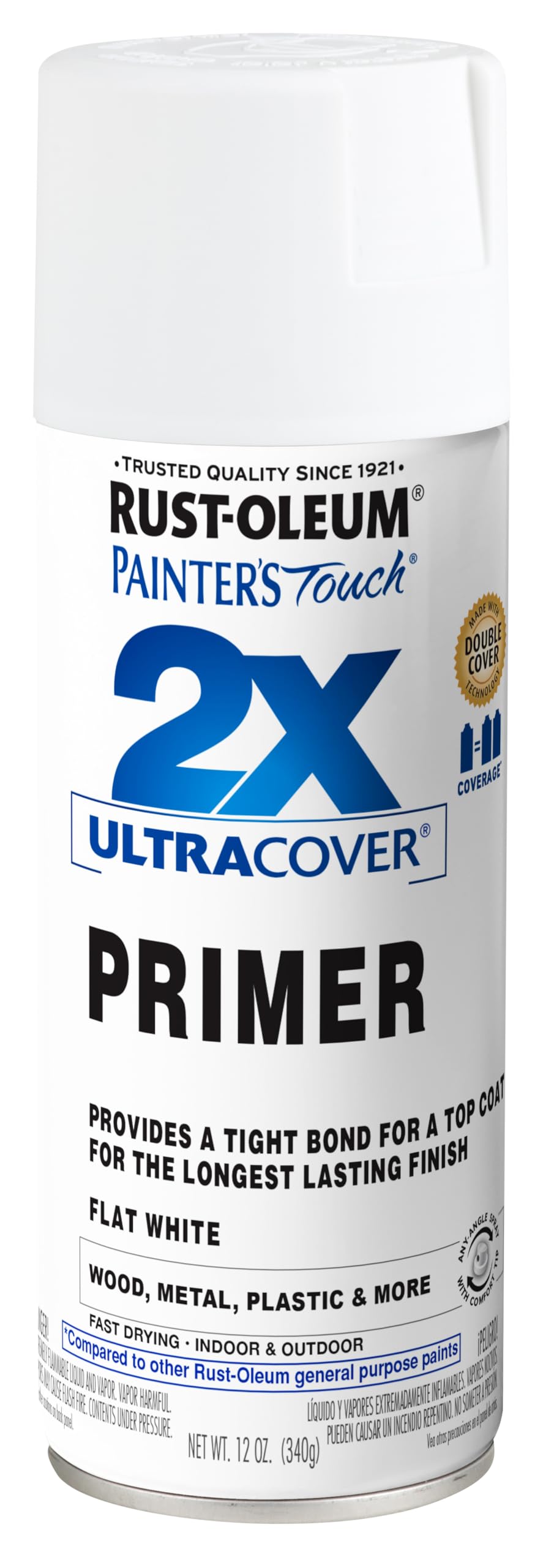 Rust-Oleum 249058 Painter's Touch 2X Ultra Cover, 12 Fl Oz (Pack of 1), Flat White Primer, 12 Ounce