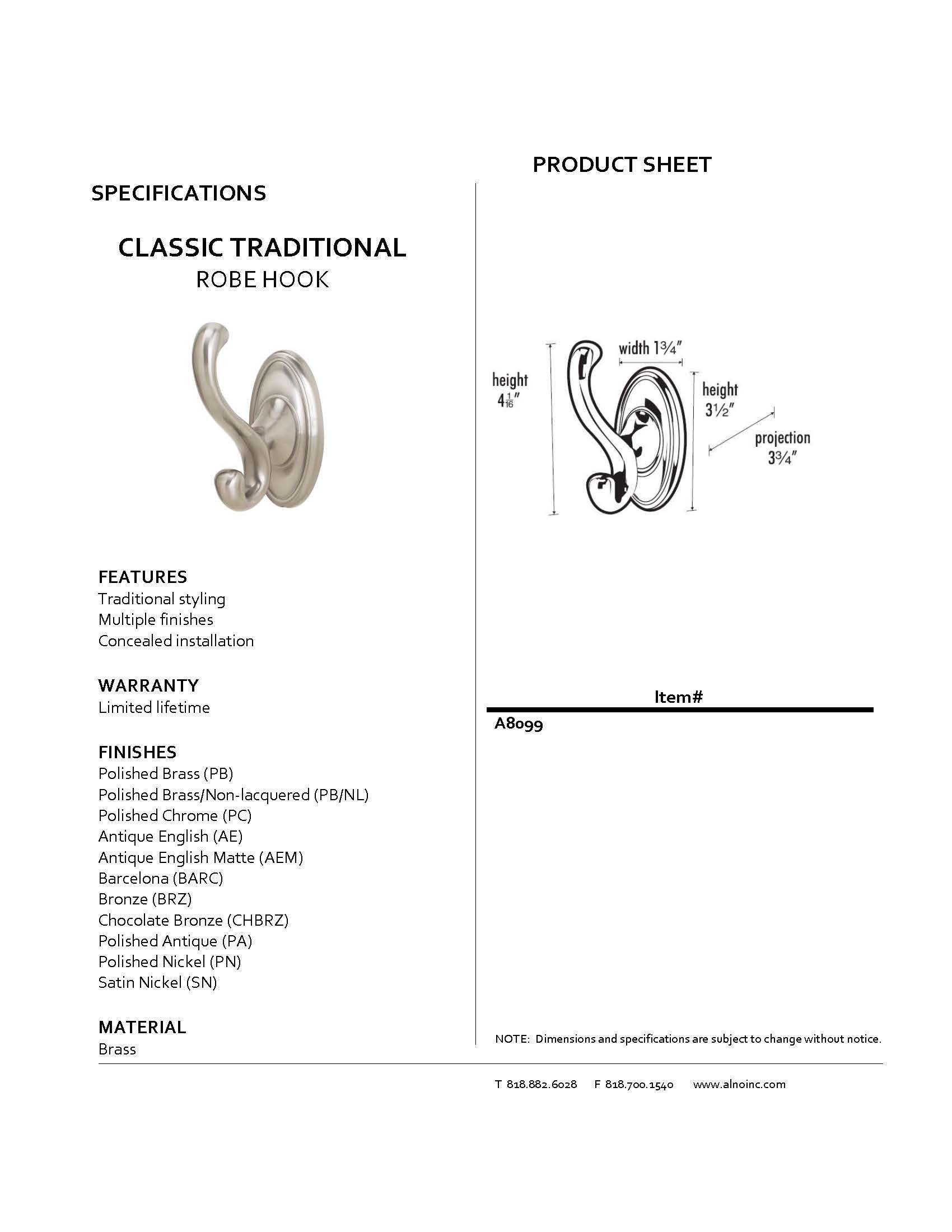 Alno A8099-CHBRZ Classic Traditional Robe Hooks, Bronze
