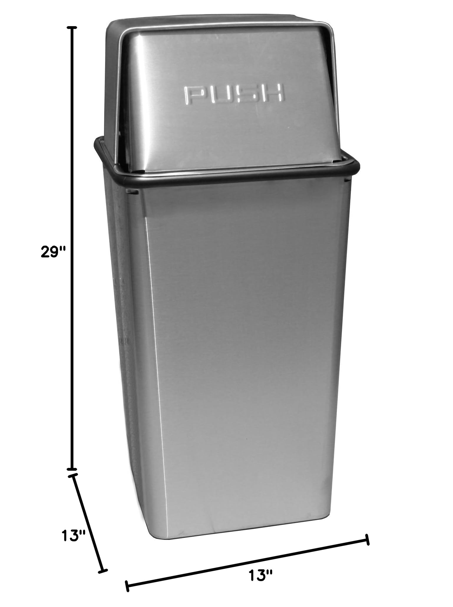 Witt Industries 36HTSS Stainless Steel 36-Gallon Waste Watcher Hamper and Push Top Receptacle, Legend "Push", Square, 19" Width x 19" Depth x 37" Height, Silver