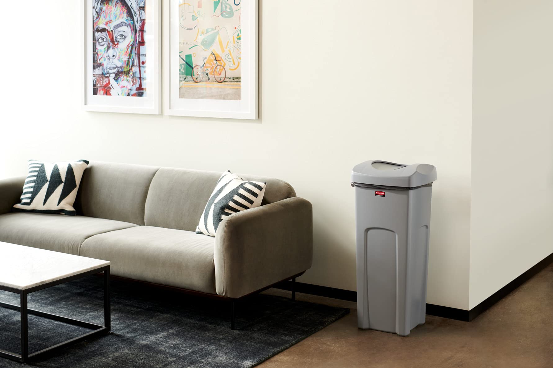 Rubbermaid Commercial Products Untouchable Square Trash/Garbage Can, 23-Gallon, Gray, Wastebasket for Outdoor/Restaurant/School/Kitchen
