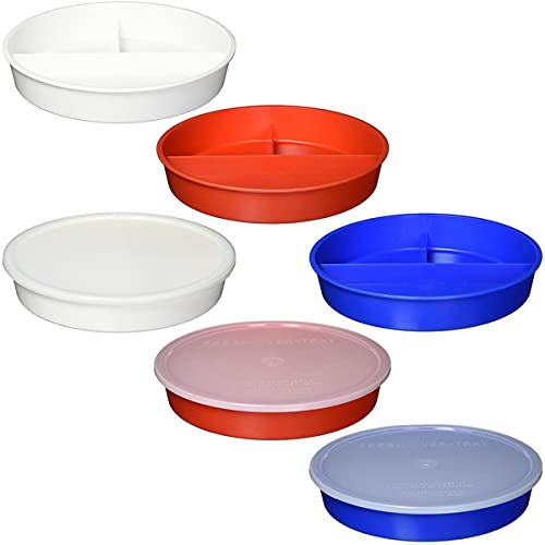Sammons Preston - 40928 High-Sided Divided Dish, White, Break-Resistant & Lightweight Polypropylene Plastic, 10" Diameter, 1.75" High Vertical Sides & 7/8" Section Dividers, Includes Lid for Travel & Storage