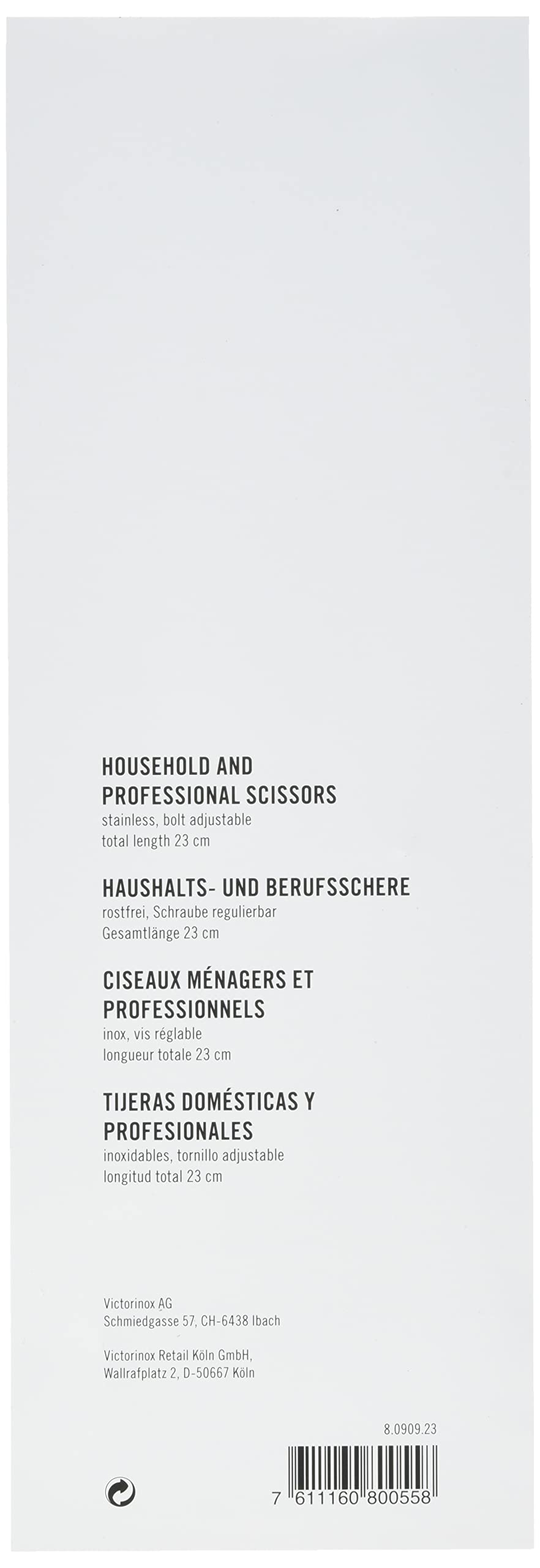 Victorinox 8.0909.23 Household Scissors 23cm Stainless Steel, Black/Silver, Medium