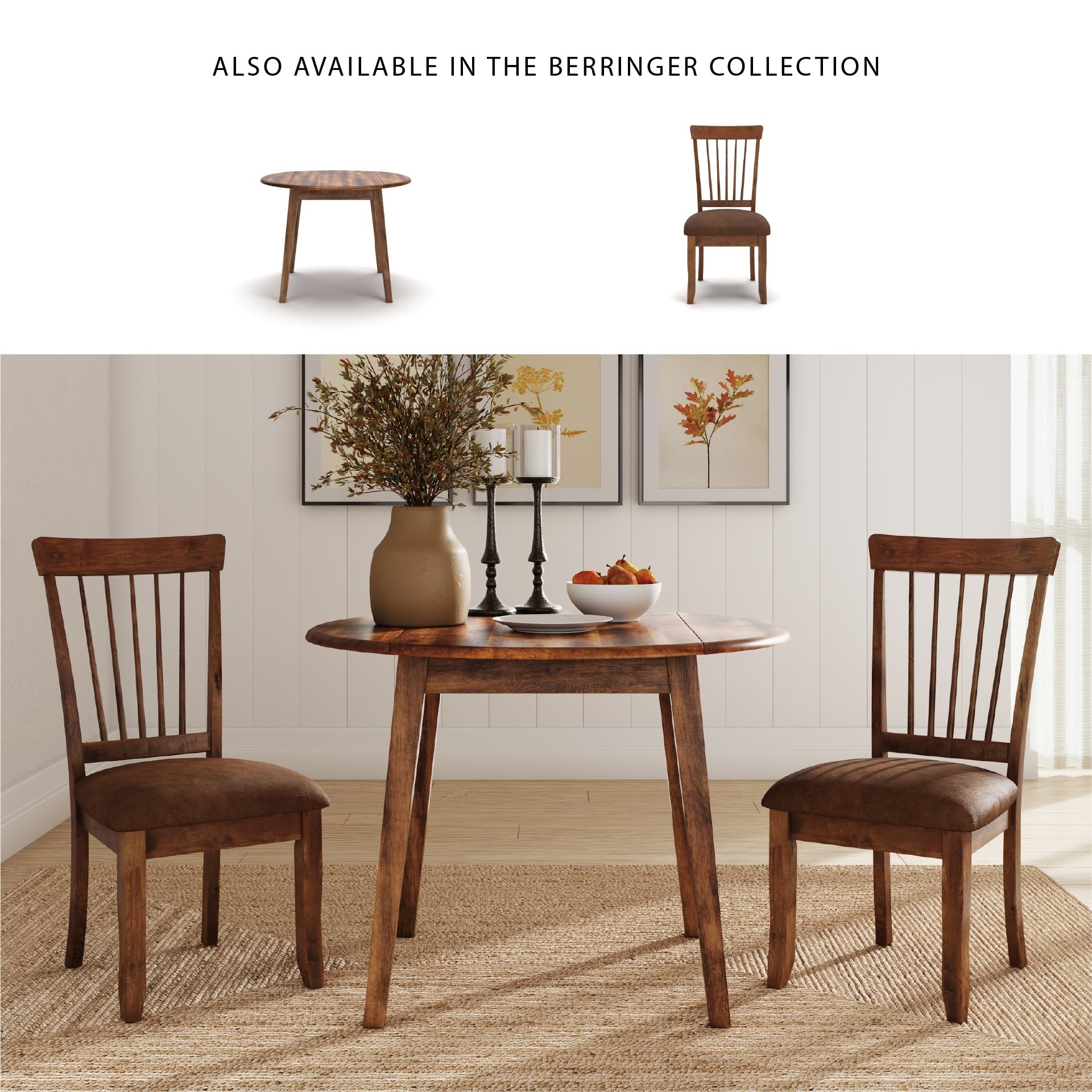 Signature Design by Ashley Berringer Dining Room Round Drop Leaf Table, Rustic Brown