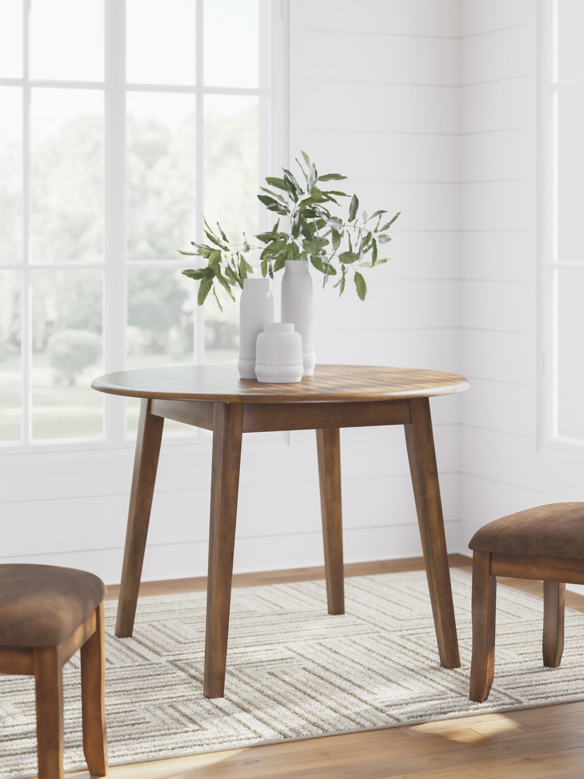 Signature Design by Ashley Berringer Dining Room Round Drop Leaf Table, Rustic Brown