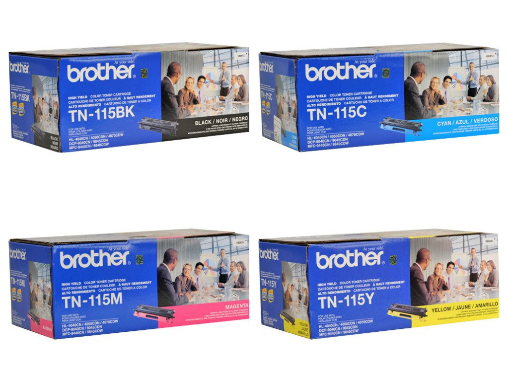 Brother TN115BK, TN115C, TN115M, TN115Y High Yield Black, Cyan, Magenta and Yellow Toner Cartridge Set