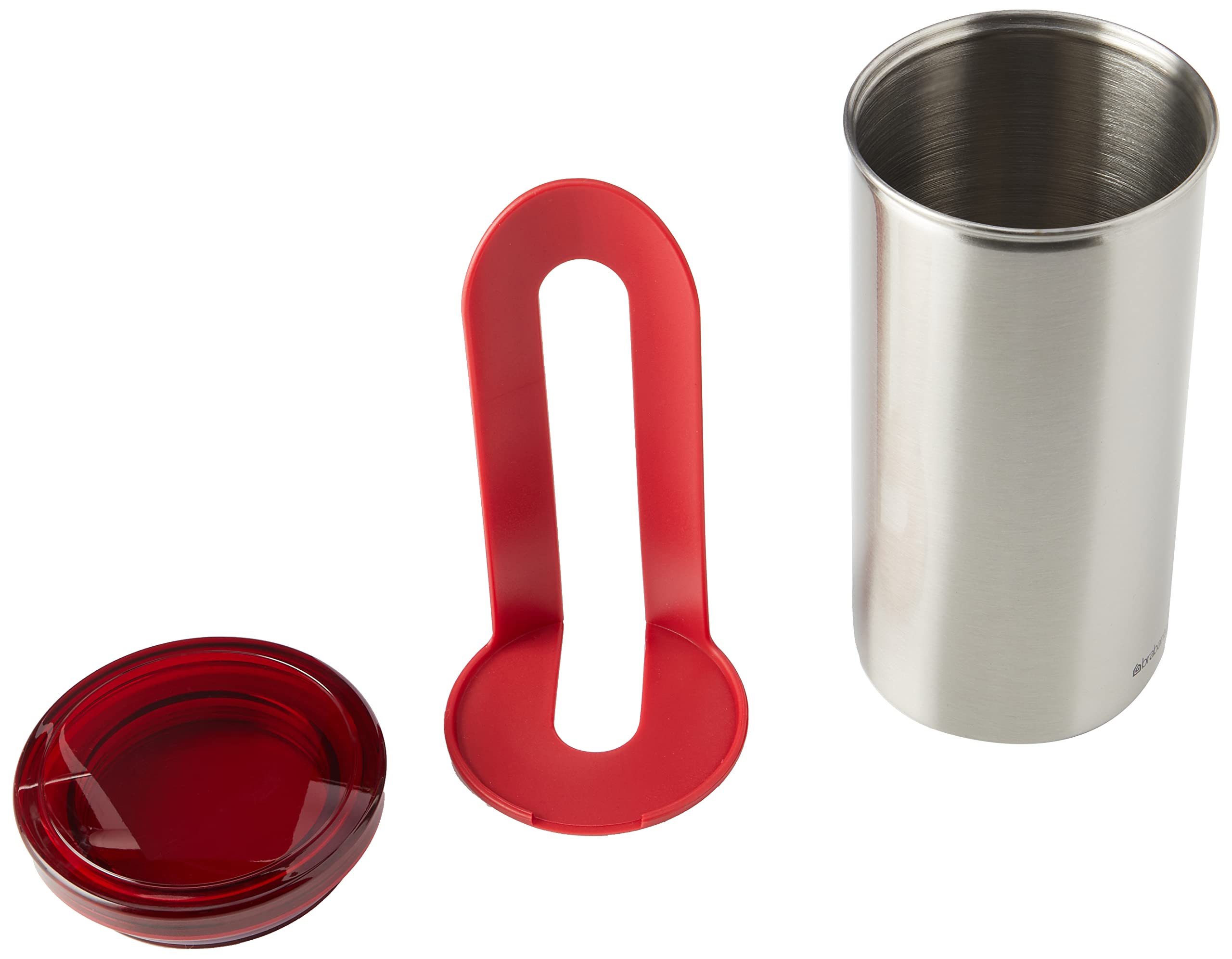 Brabantia Senseo Coffee Pod Storage Jar with Senseo Imprint with Matt Steel Fingerprint Proof Red Lid