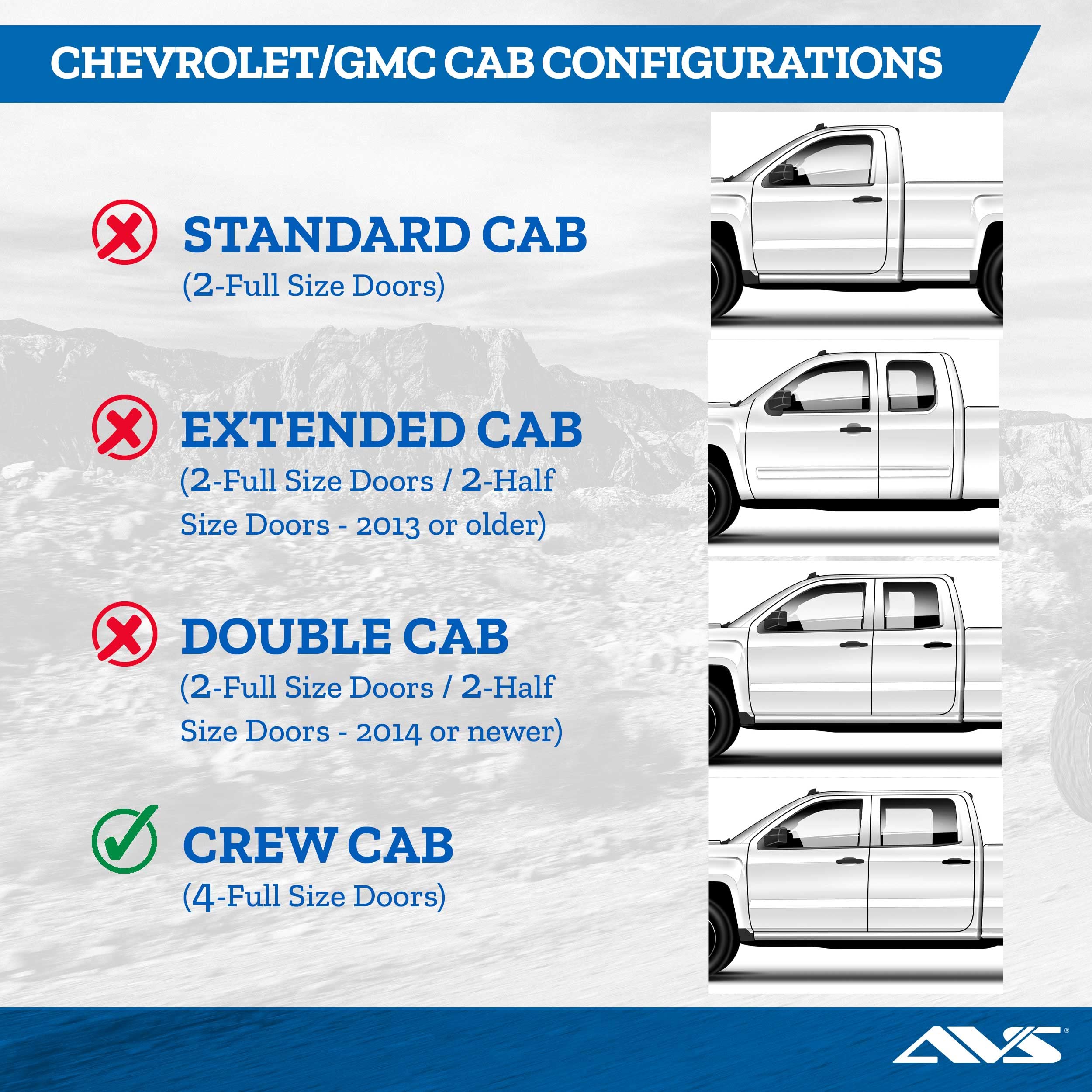 Auto Ventshade [AVS] Ventvisor / Rain Guards | Smoke Color, 4 pc | 94114 | Fits 2003 - 2009 Chevrolet/GMC C4500/C5500 Kodiak/TopKick Crew Cab