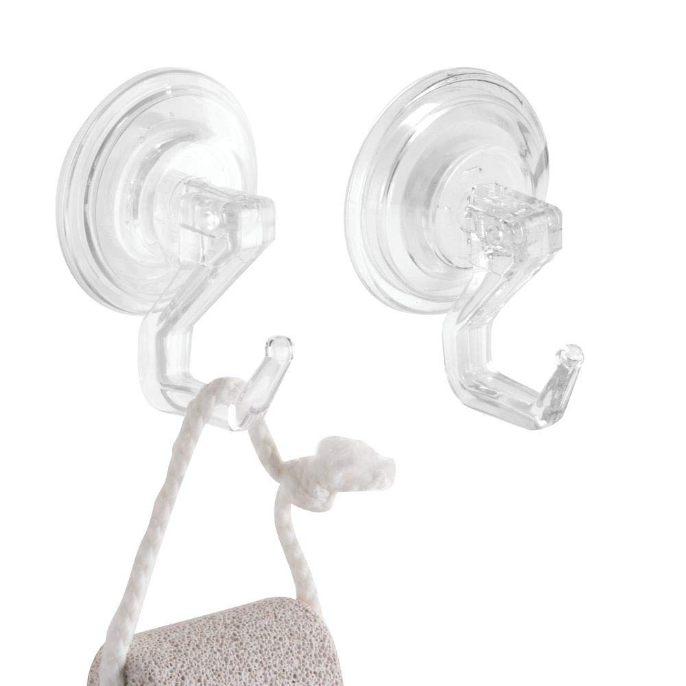 iDesign Power Lock Bathroom Suction Cup Hooks for Loofah, Towels, Sponges and More, Set of 2, Clear