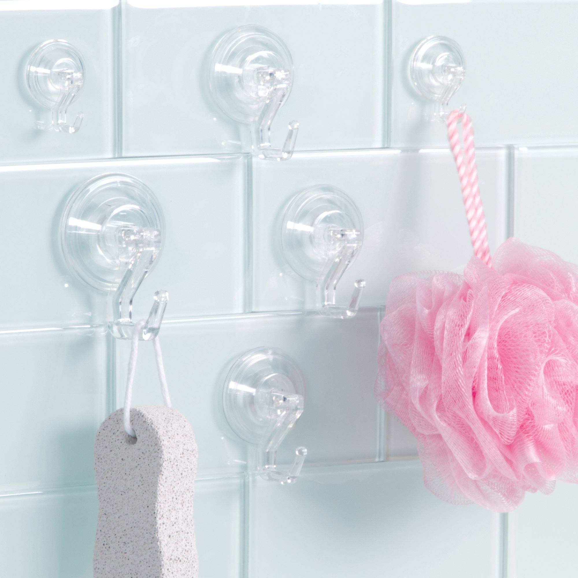 iDesign Power Lock Bathroom Suction Cup Hooks for Loofah, Towels, Sponges and More, Set of 2, Clear