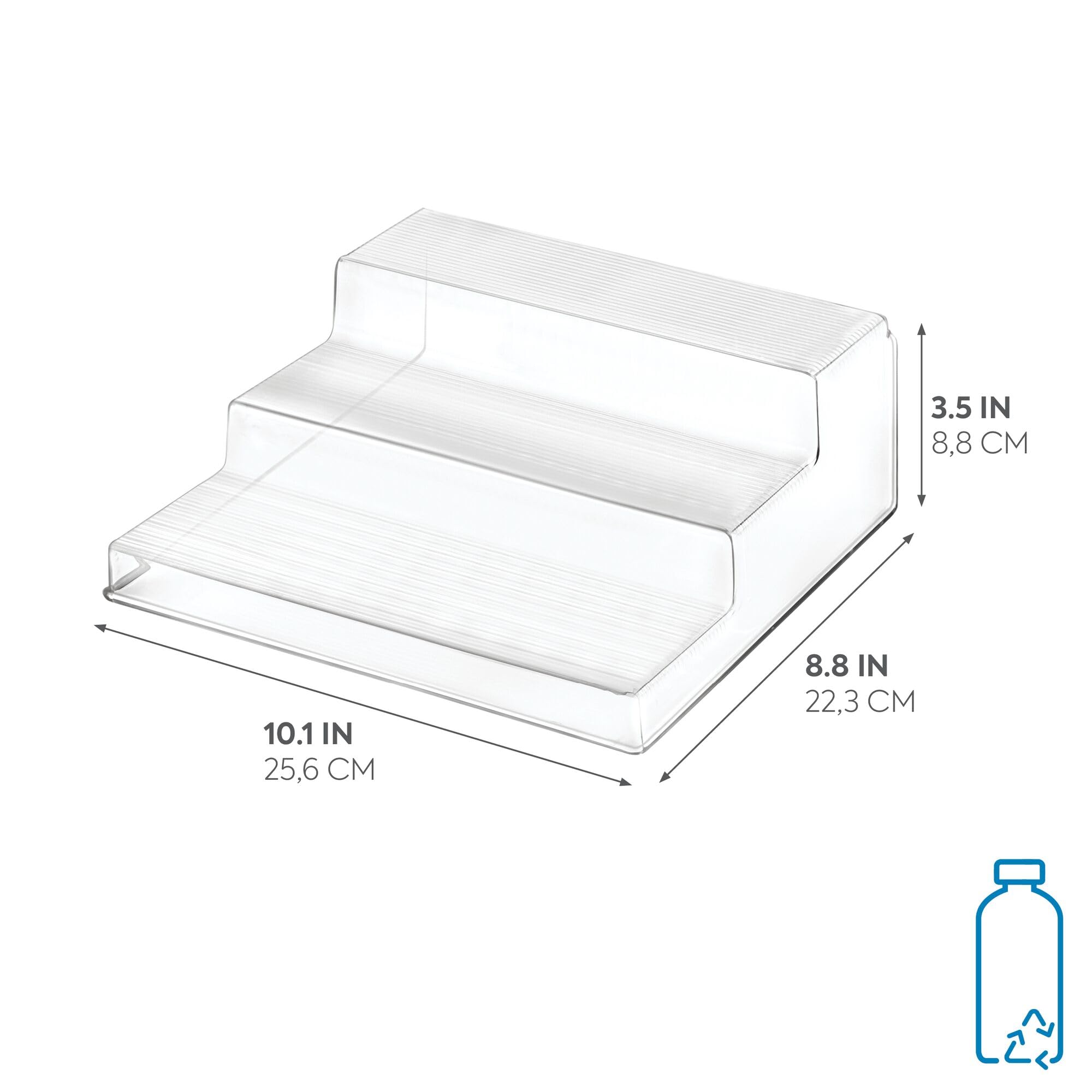iDesign Recycled Plastic 3-Tier Stadium Spice Rack Kitchen, Fridge, Freezer, Pantry and Cabinet Organization, The Linus Collection, 8.8" x 10.1" x 3.5β, Clear