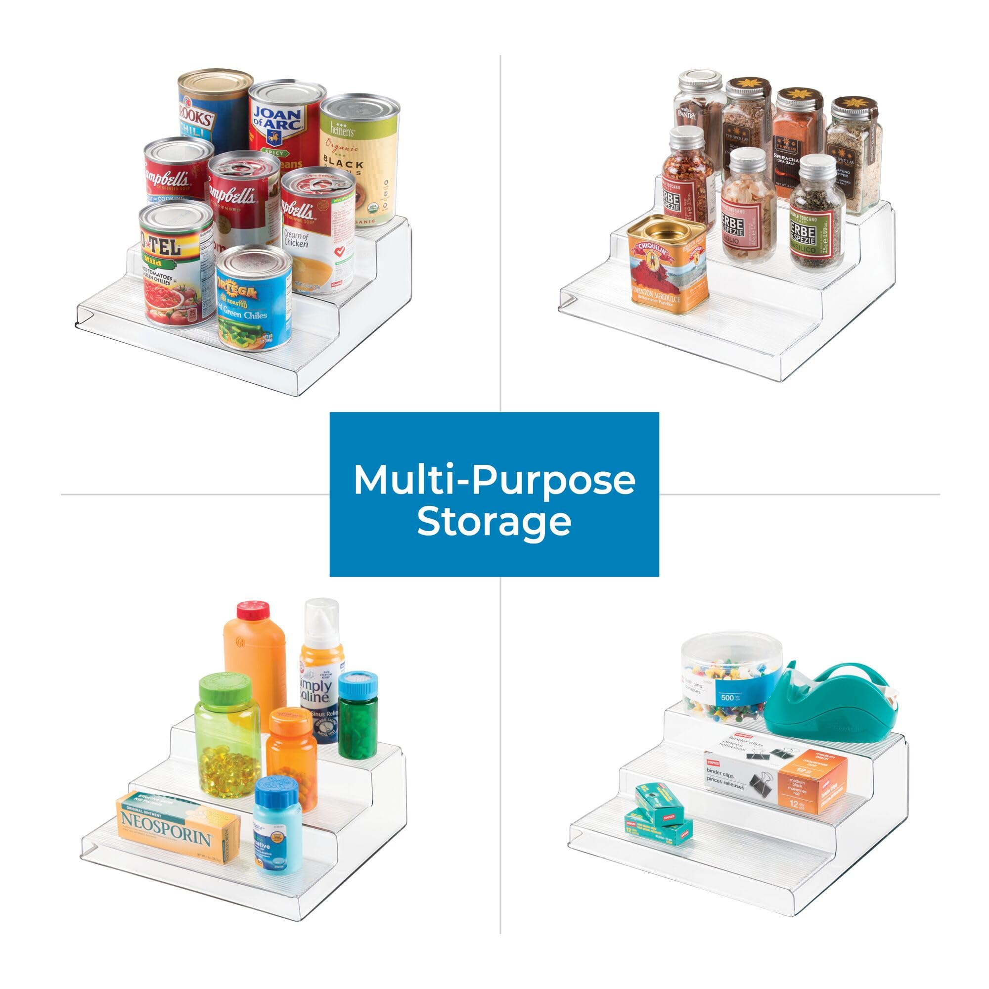 iDesign Recycled Plastic 3-Tier Stadium Spice Rack Kitchen, Fridge, Freezer, Pantry and Cabinet Organization, The Linus Collection, 8.8" x 10.1" x 3.5β, Clear