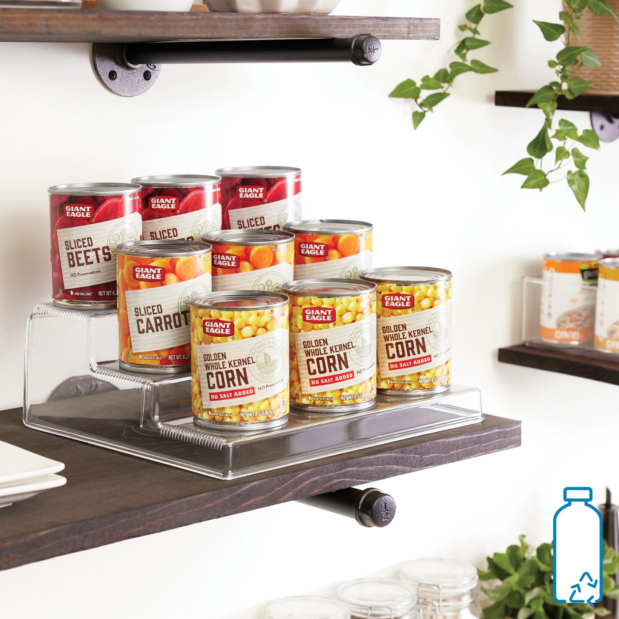 iDesign Recycled Plastic 3-Tier Stadium Spice Rack Kitchen, Fridge, Freezer, Pantry and Cabinet Organization, The Linus Collection, 8.8" x 10.1" x 3.5β, Clear