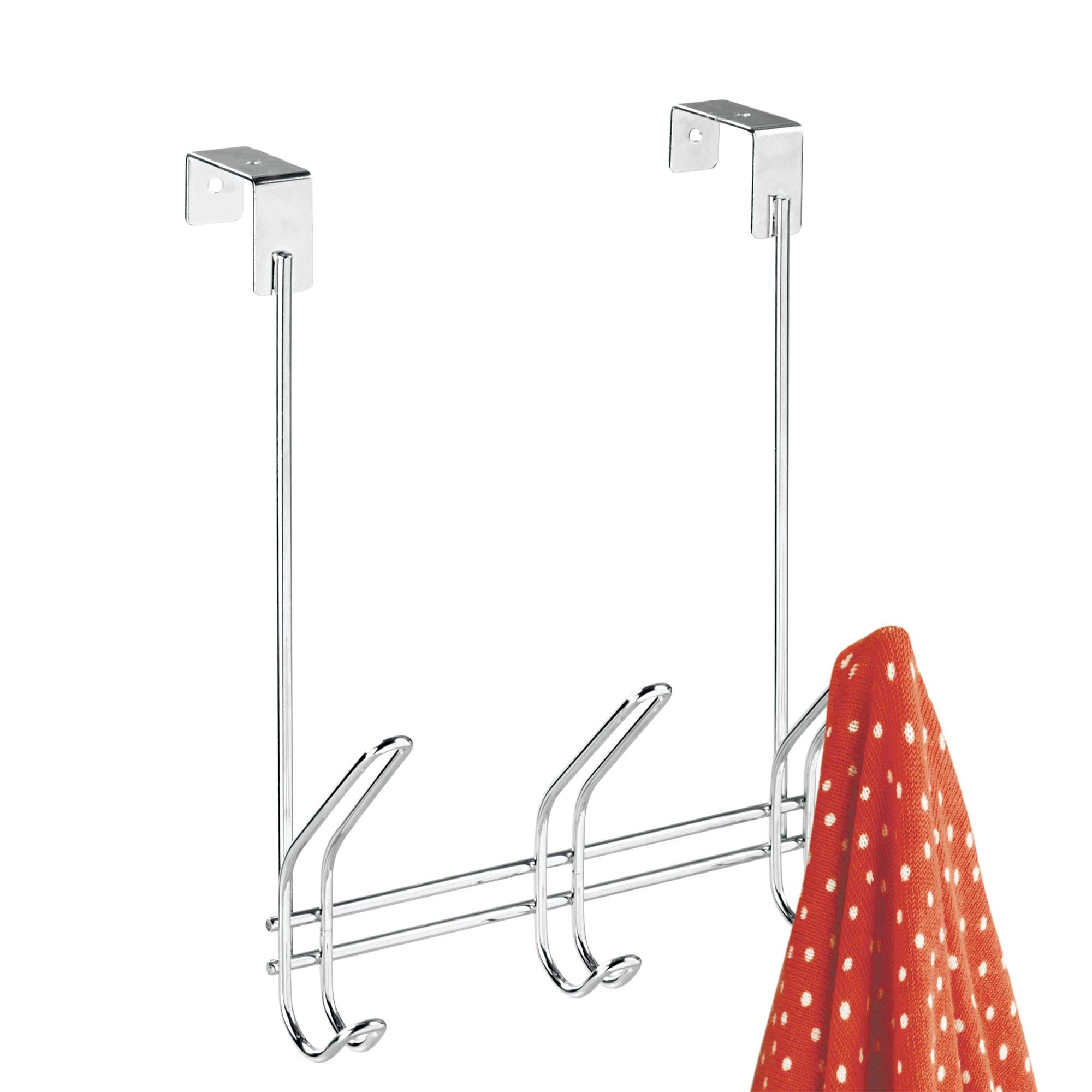 iDesign Classico Metal Over the Door Organizer, 3-Hook Rack for Coats, Hats, Robes, Towels, Jackets, Purses, Bedroom, Closet, and Bathroom, 5" x 8.2" x 12.5", Chrome