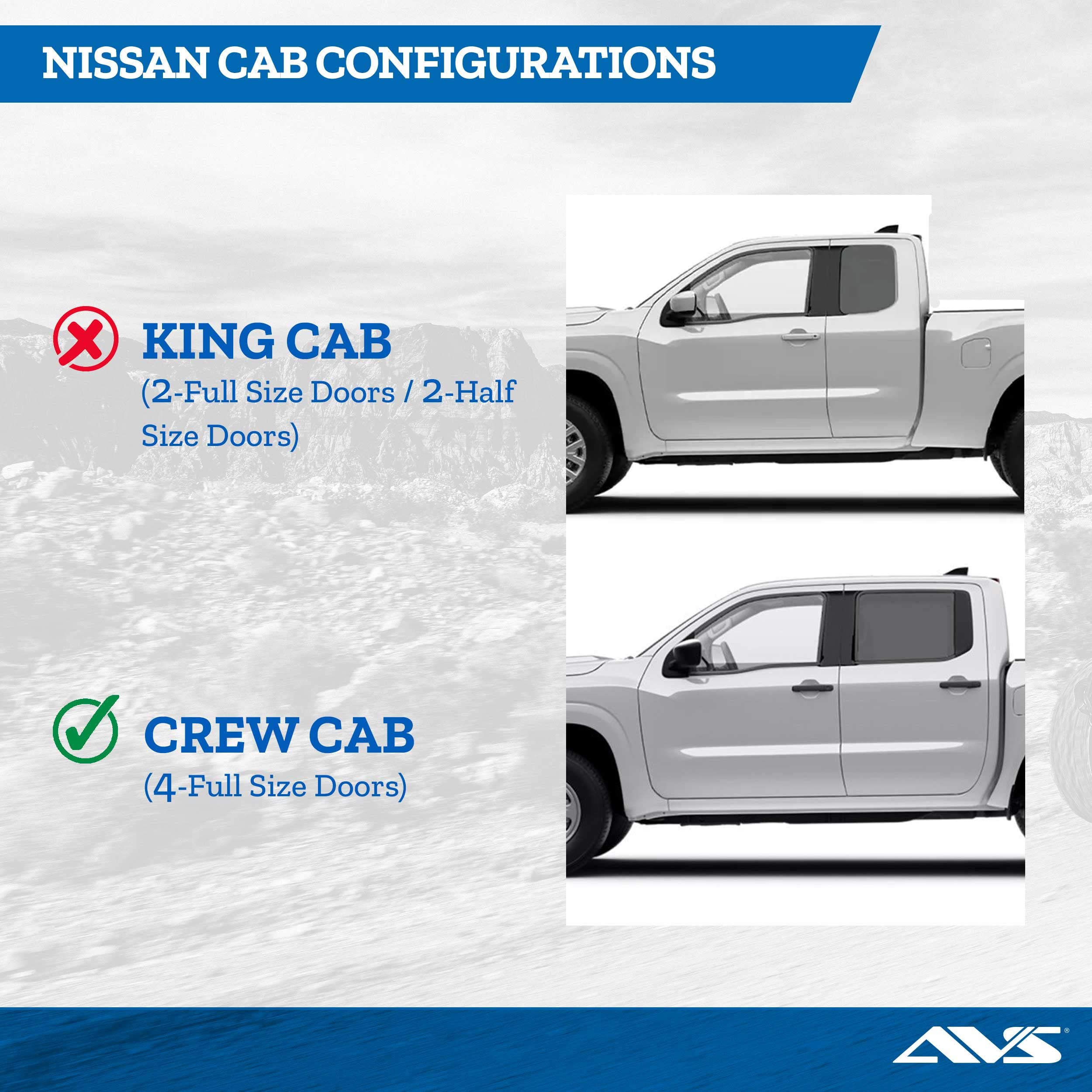 Auto Ventshade [AVS] Ventvisor / Rain Guards | Outside Mount, Smoke Color, 2 pc | 92436 | Fits 2005 - 2020 Nissan Frontier King Cab