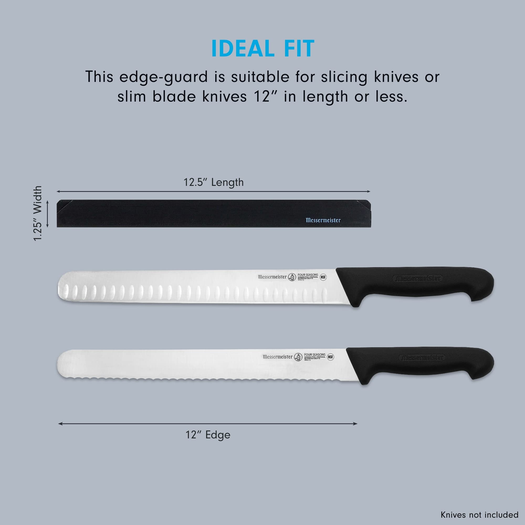 Messermeister 12” Slicer Edge-Guard, Black - Fashionable & Functional Knife Protector for Carving & Slim-Blade Knives - 2 Blade Entry Notches - 12.5” x 0.9375”