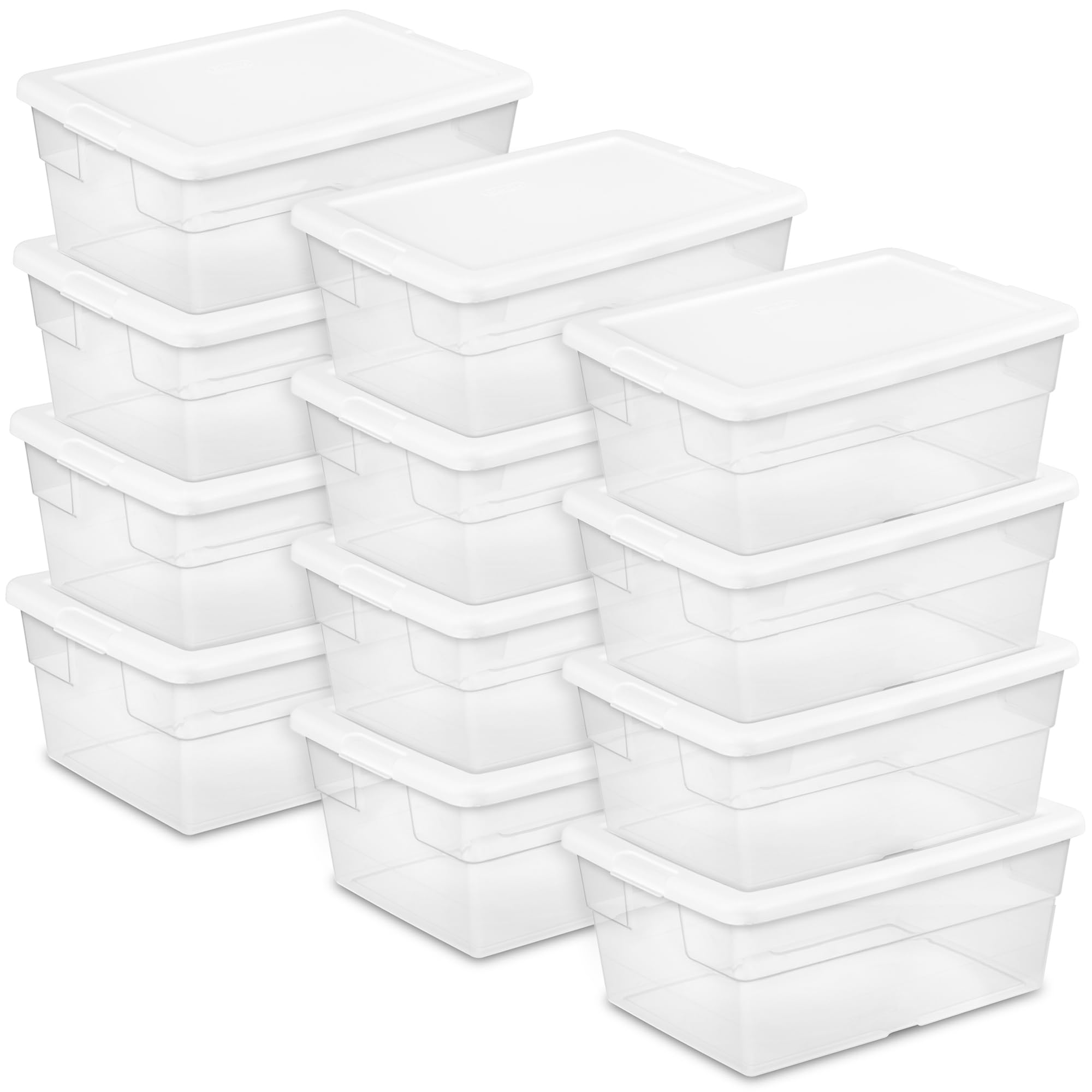 Sterilite 16448012 16 Quart/15 Liter Storage Box, White Lid with Clear Base, 12-Pack