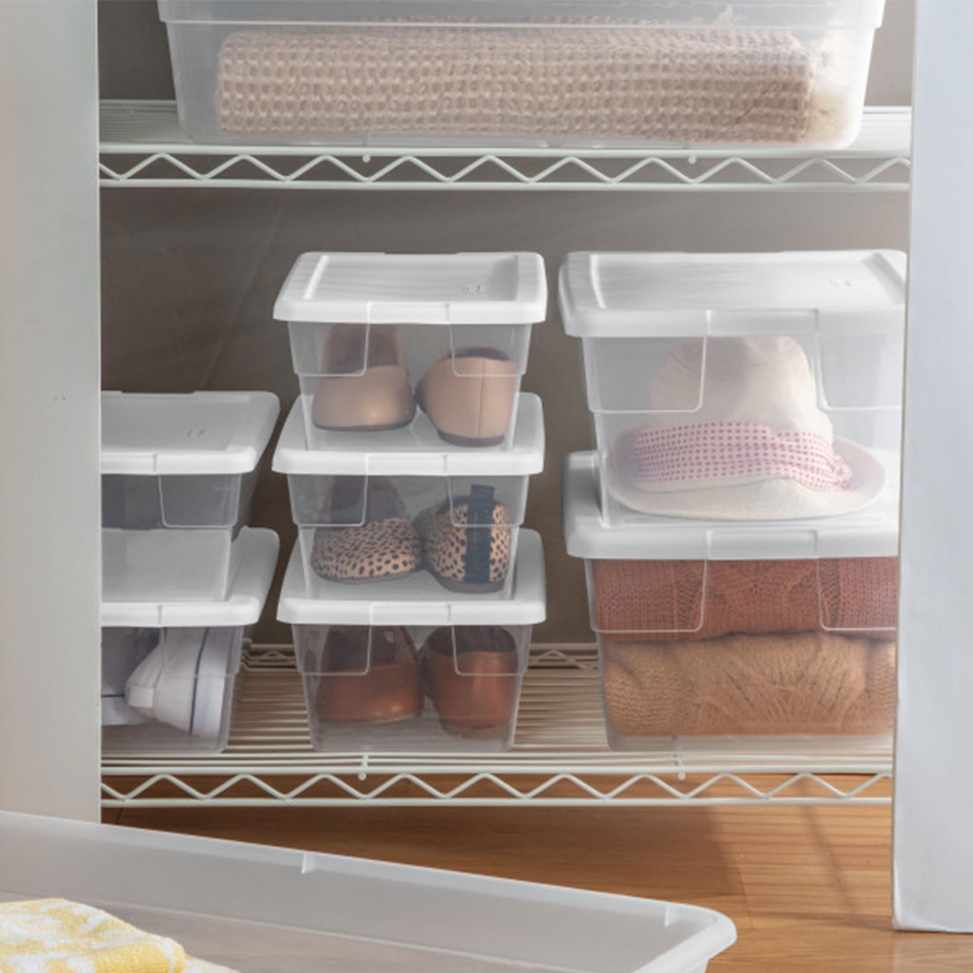 Sterilite 16448012 16 Quart/15 Liter Storage Box, White Lid with Clear Base, 12-Pack