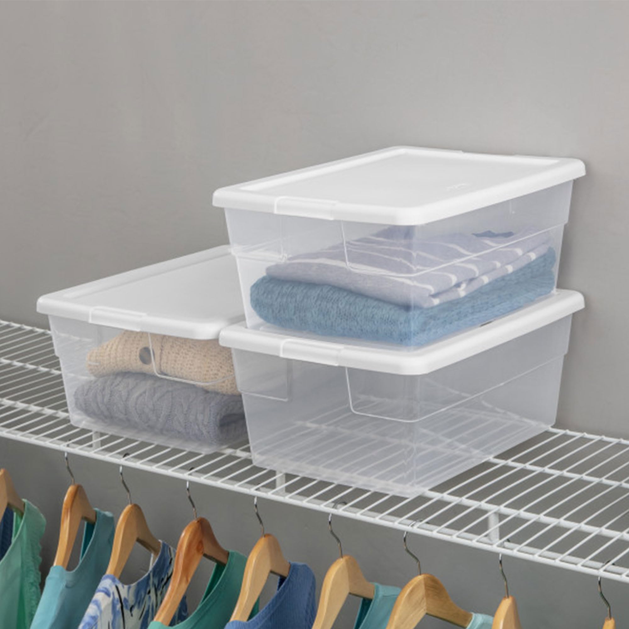Sterilite 16448012 16 Quart/15 Liter Storage Box, White Lid with Clear Base, 12-Pack