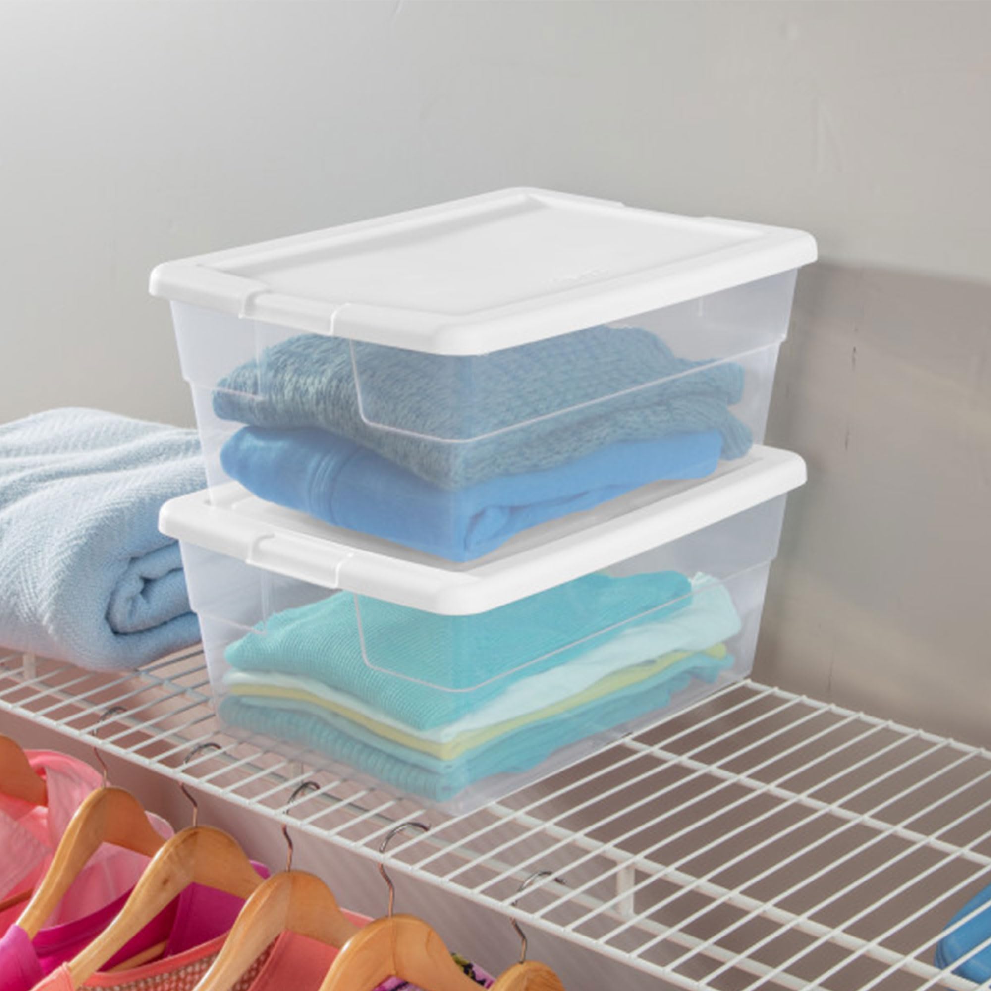 Sterilite 16448012 16 Quart/15 Liter Storage Box, White Lid with Clear Base, 12-Pack