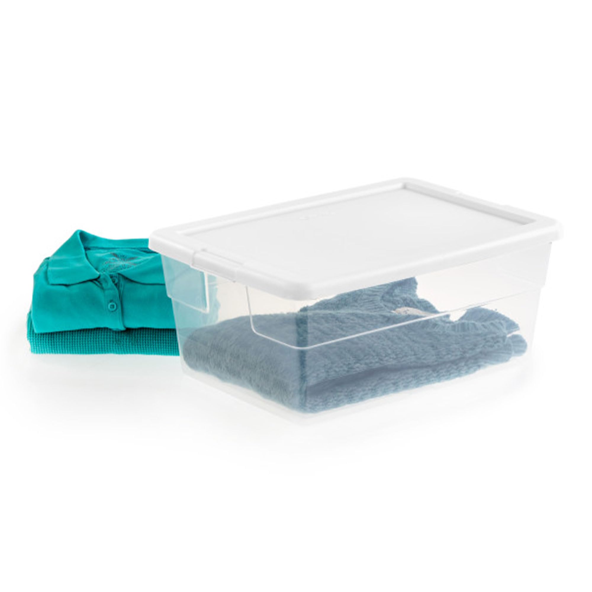 Sterilite 16448012 16 Quart/15 Liter Storage Box, White Lid with Clear Base, 12-Pack