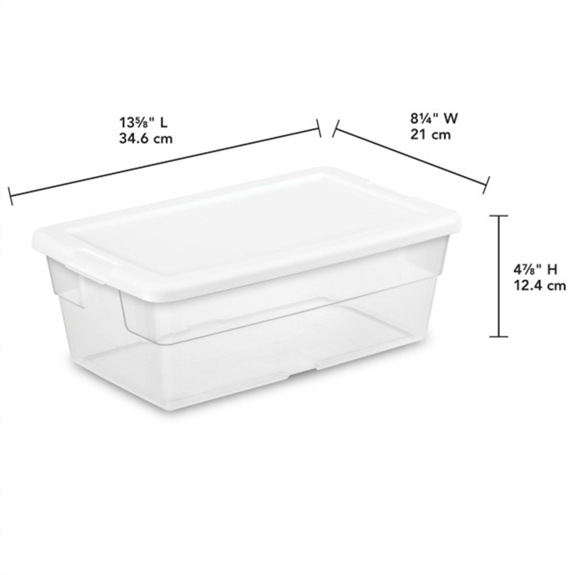 Sterilite 6 Qt Clear Plastic Stackable Storage Bin w/White Latching Lid Organizing Solution, 12 Pack