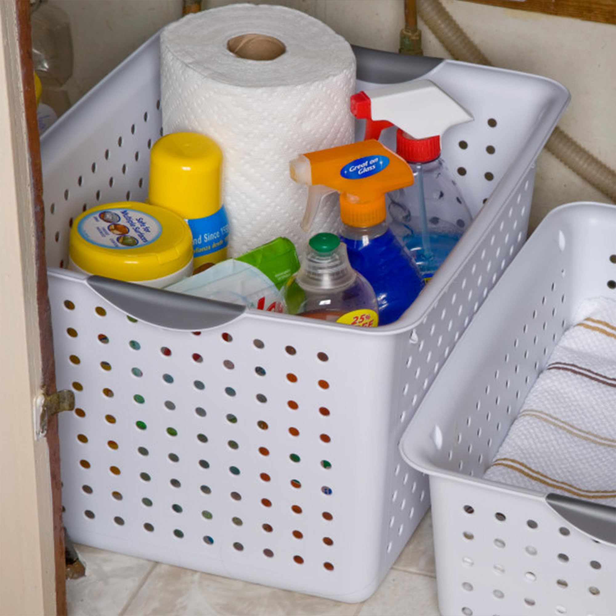 Sterilite 16288006 Deep Ultra Basket, White Basket w/ Titanium Inserts, 6-Pack