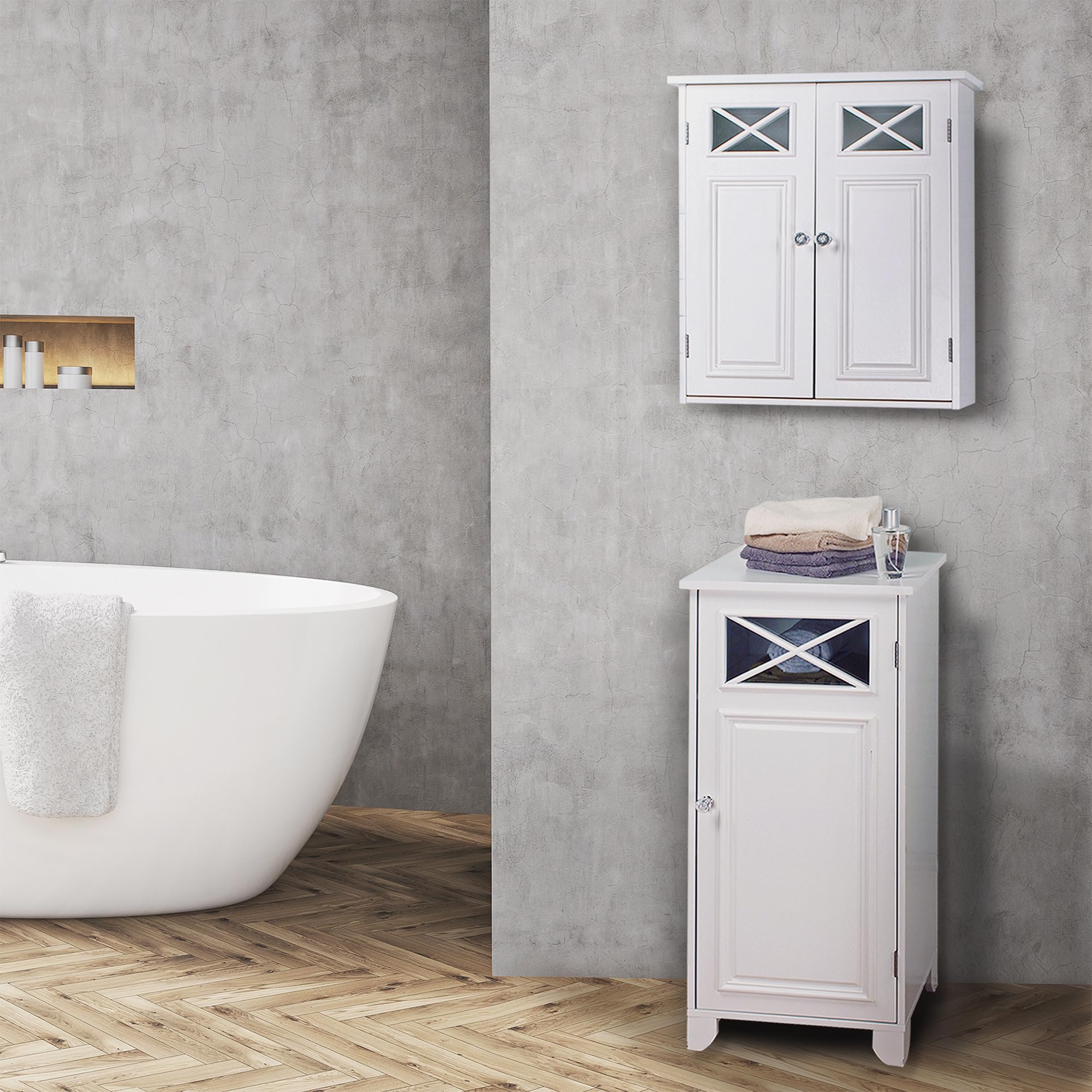 Elegant Home Fashions Dawson Removable Wooden Wall Cabinet with Cross Molding and 2 Doors, White