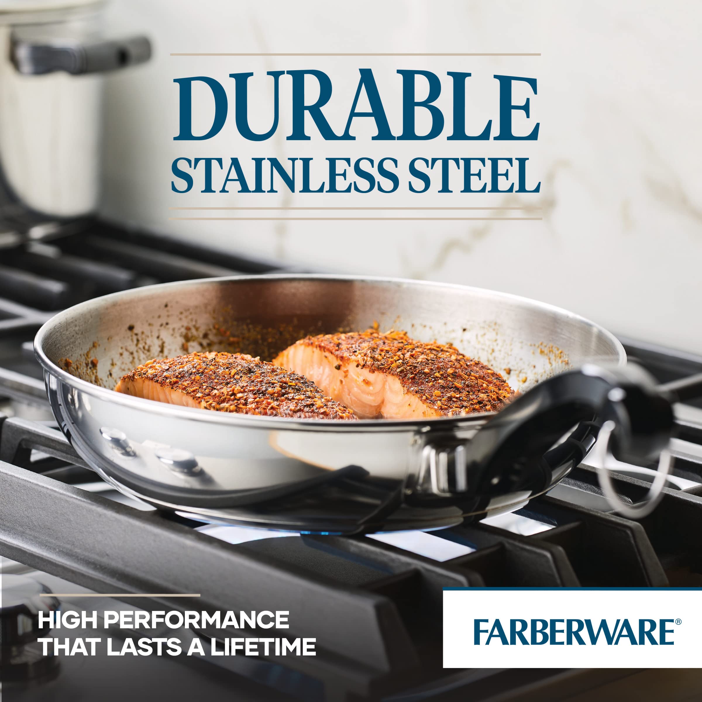 Farberware Classic Stainless Steel Frying Pan Set / Fry Pan Set / Stainless Steel Skillet Set - 8.25 Inch and 10 Inch, Silver