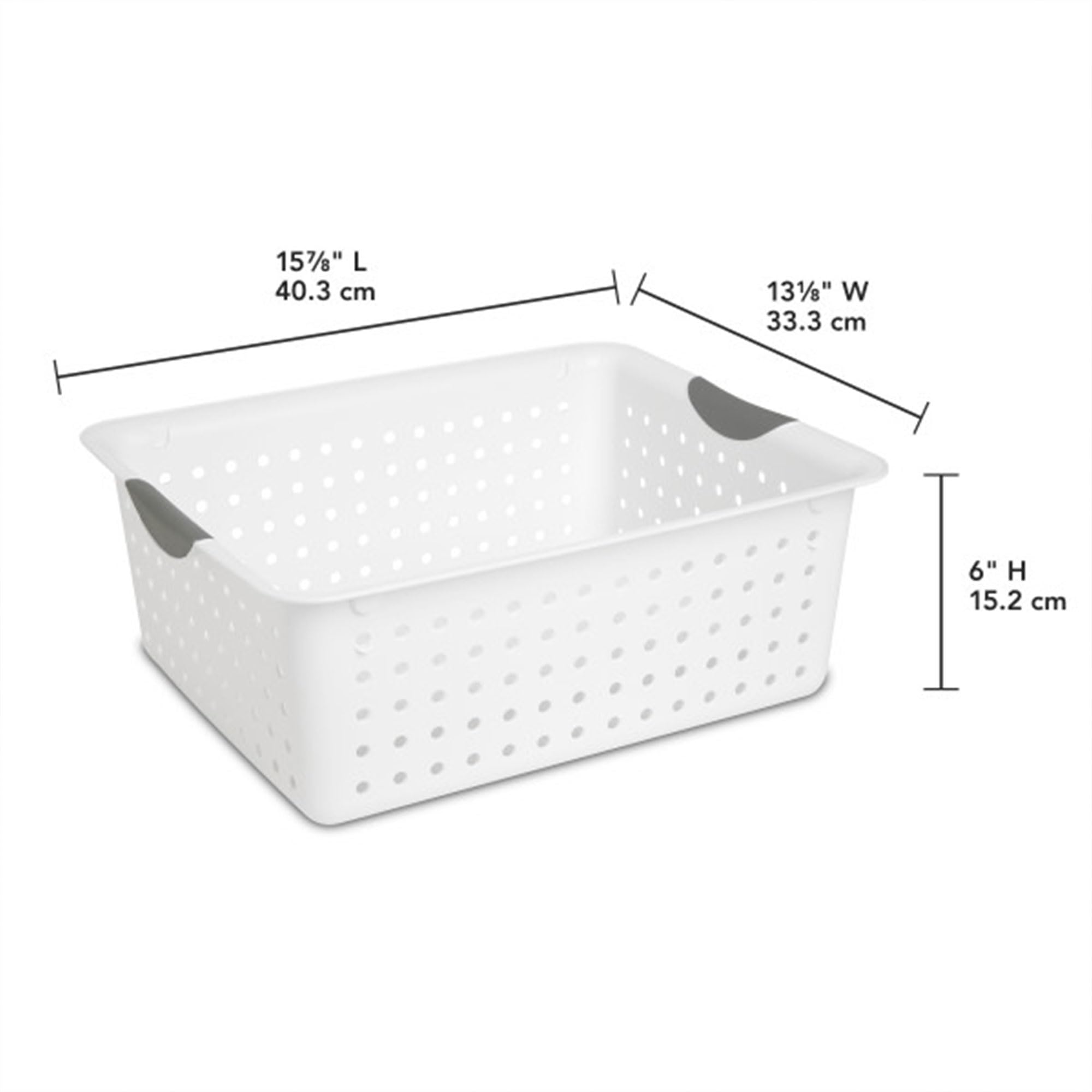 Sterilite 16268006 Large Ultra Basket, White Basket w/ Titanium Inserts, 6-Pack