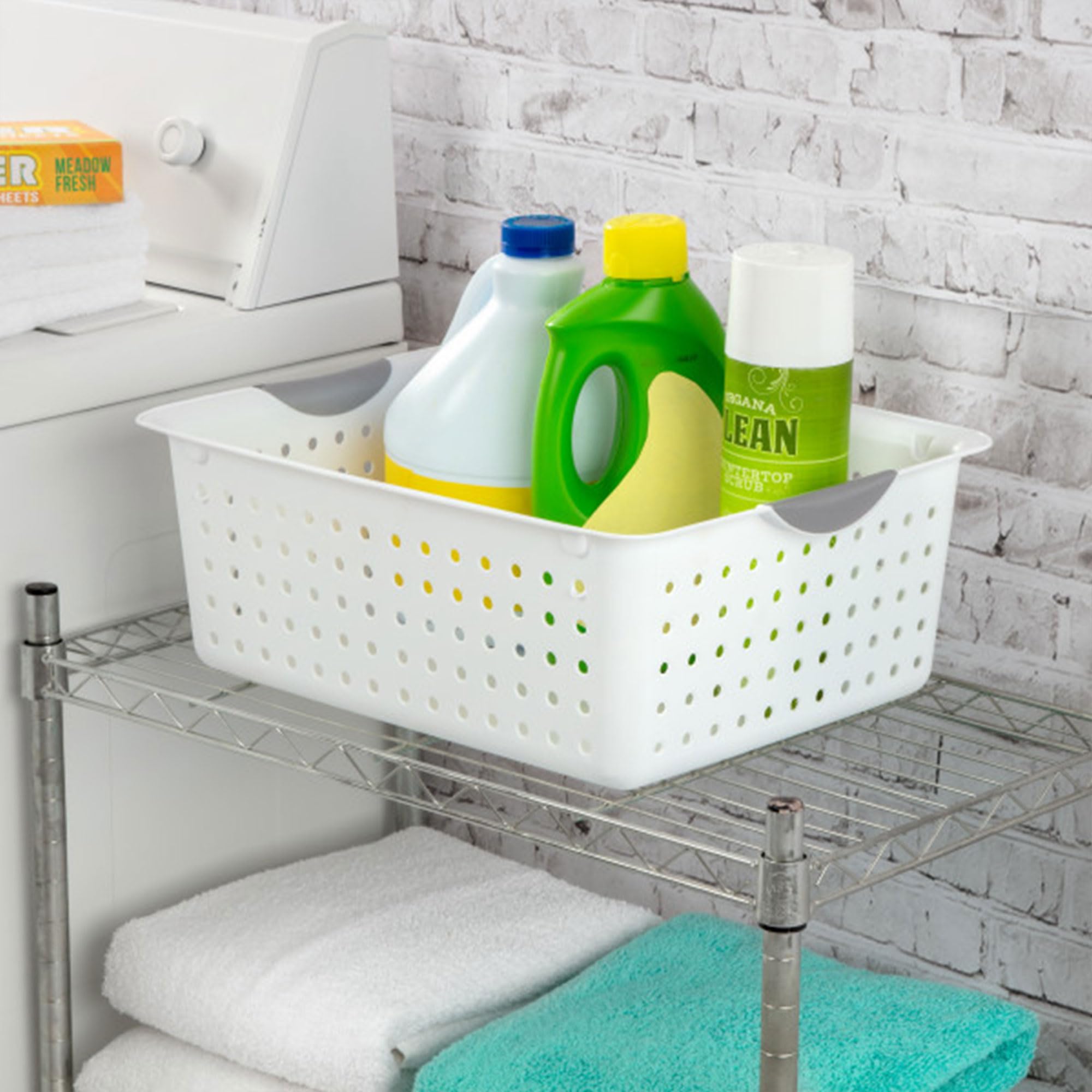 Sterilite 16268006 Large Ultra Basket, White Basket w/ Titanium Inserts, 6-Pack