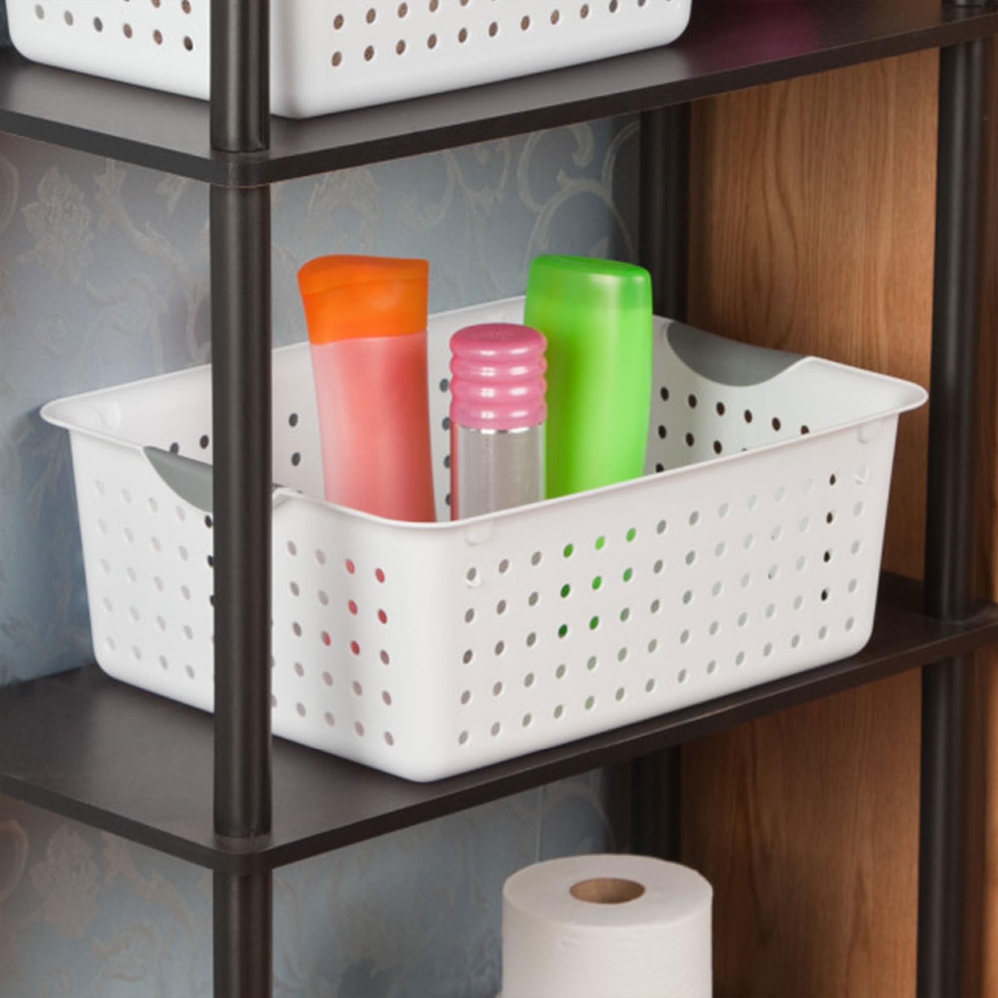Sterilite 16268006 Large Ultra Basket, White Basket w/ Titanium Inserts, 6-Pack