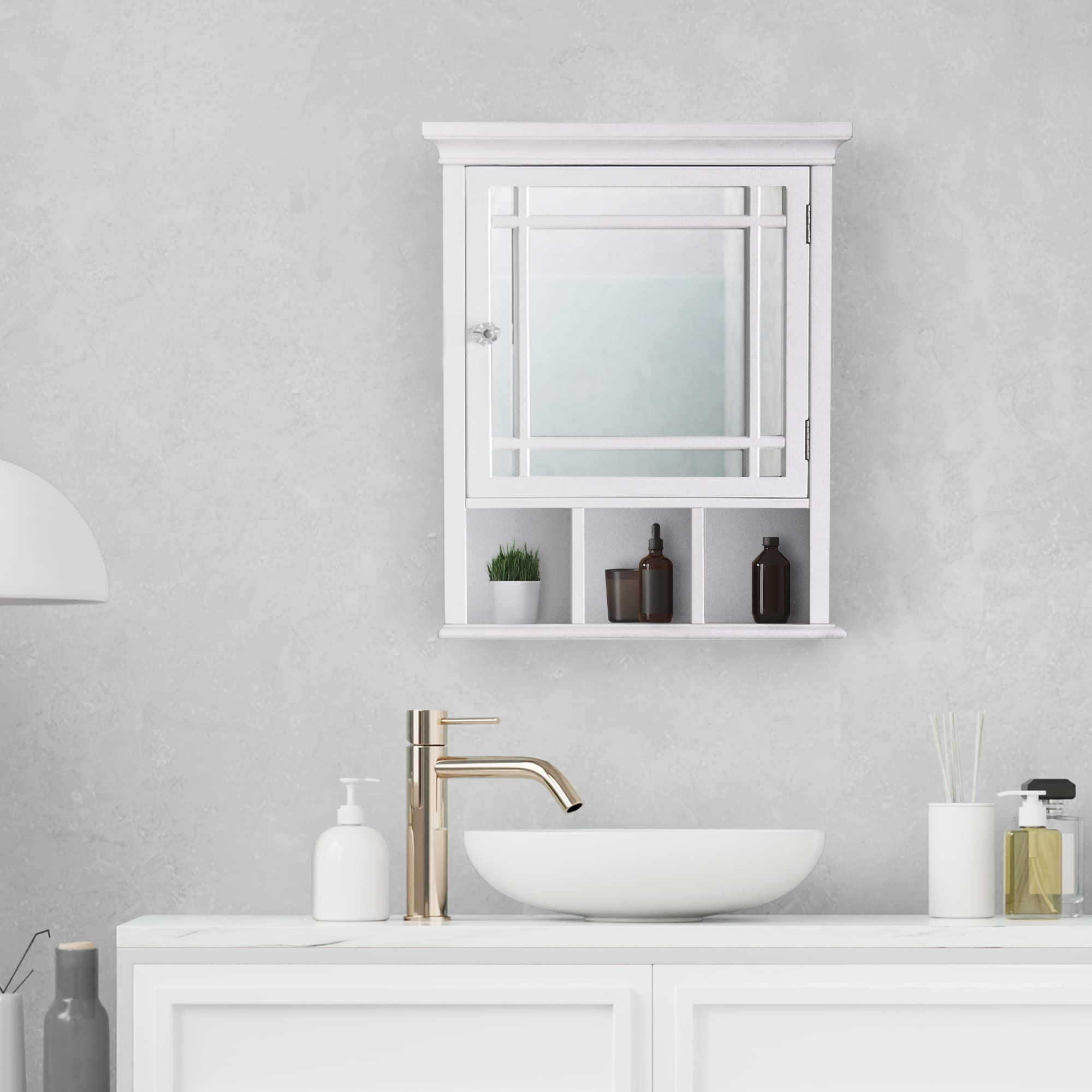 Elegant Home Fashions Neal Removable Wooden Medicine Cabinet with Mirrored Door, White