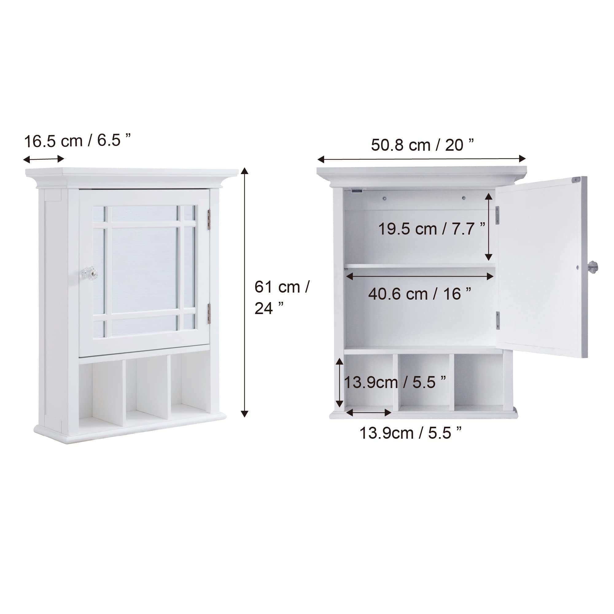 Elegant Home Fashions Neal Removable Wooden Medicine Cabinet with Mirrored Door, White