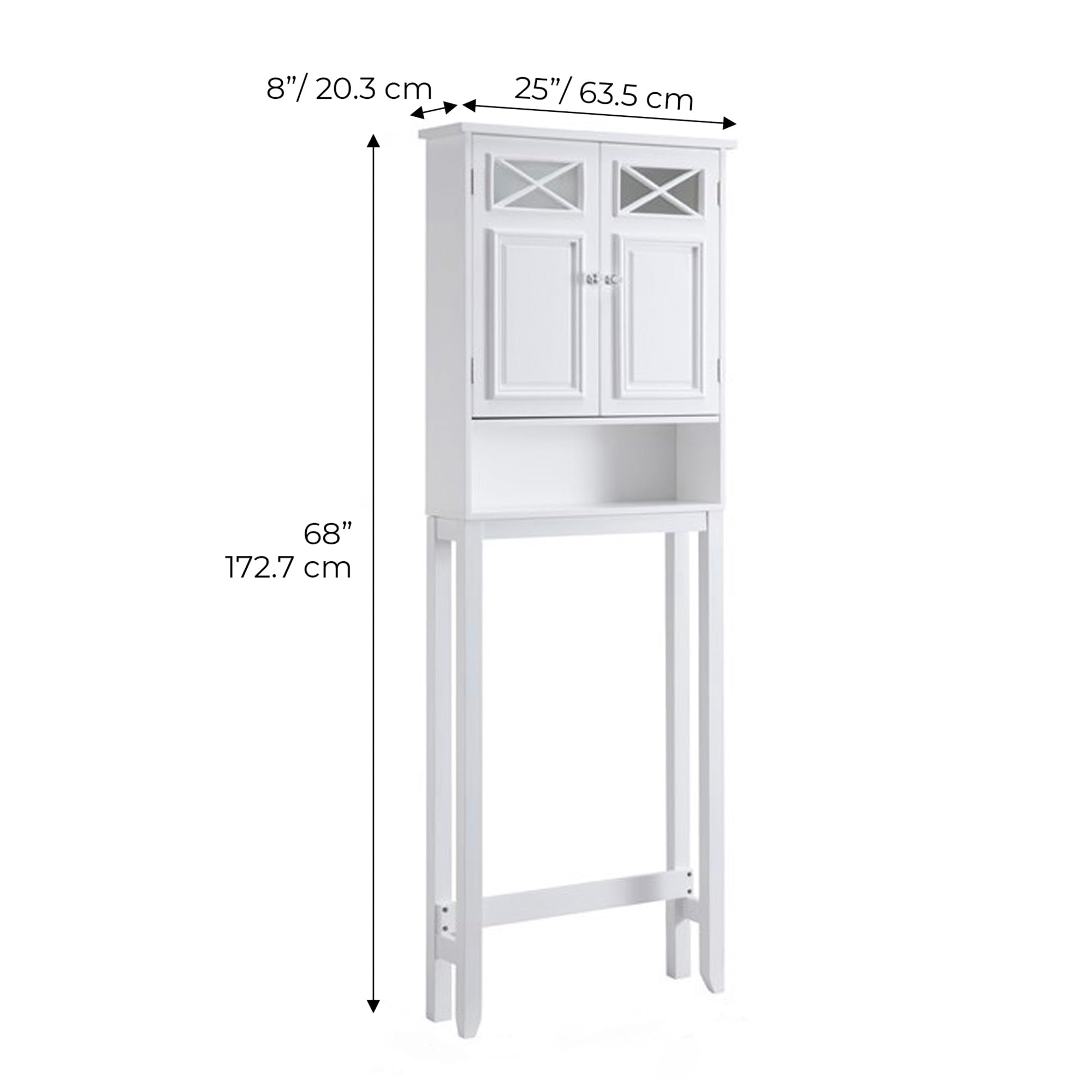 Elegant Home Fashions Dawson Wooden Space Saver with Cross Molding and 2 Doors, White