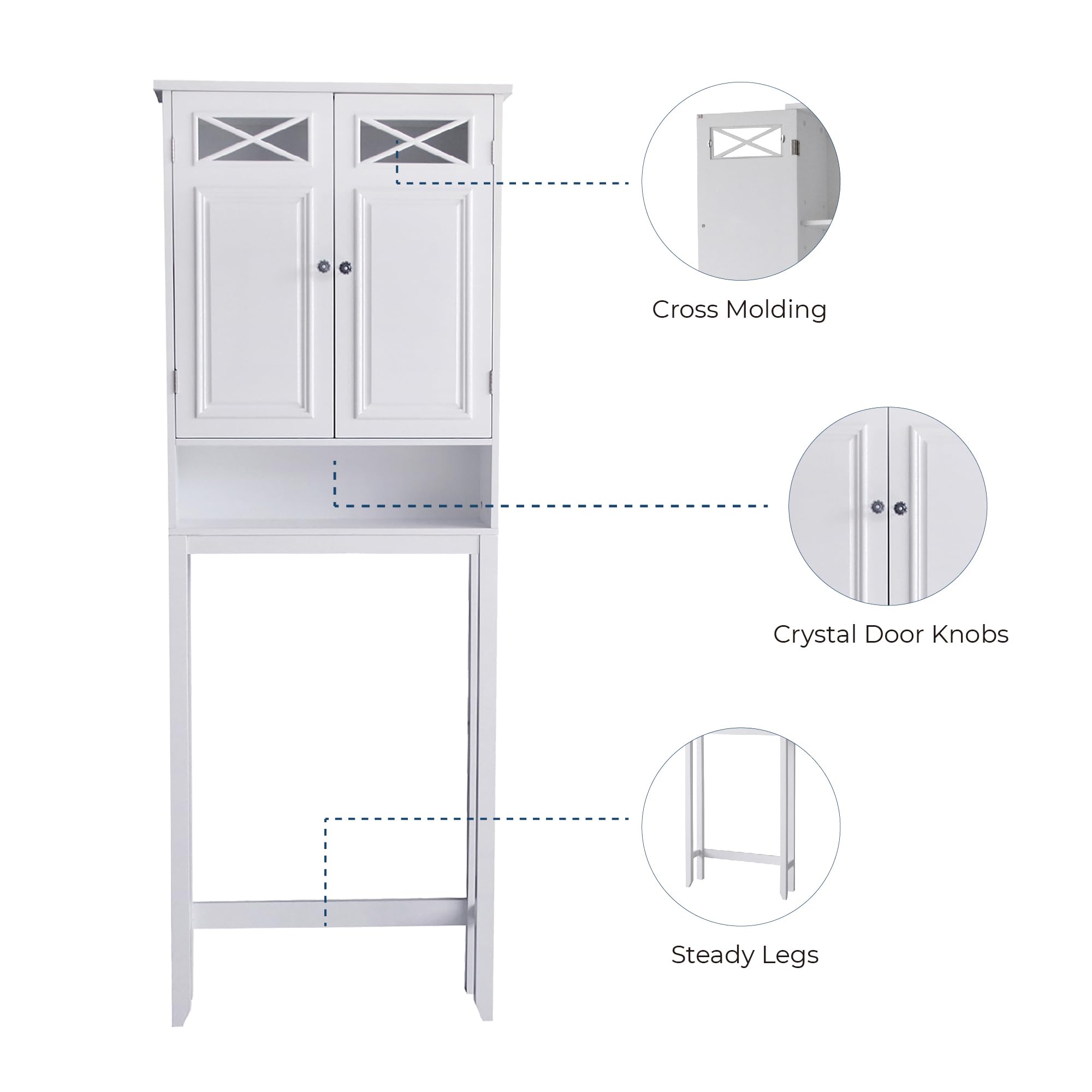 Elegant Home Fashions Dawson Wooden Space Saver with Cross Molding and 2 Doors, White