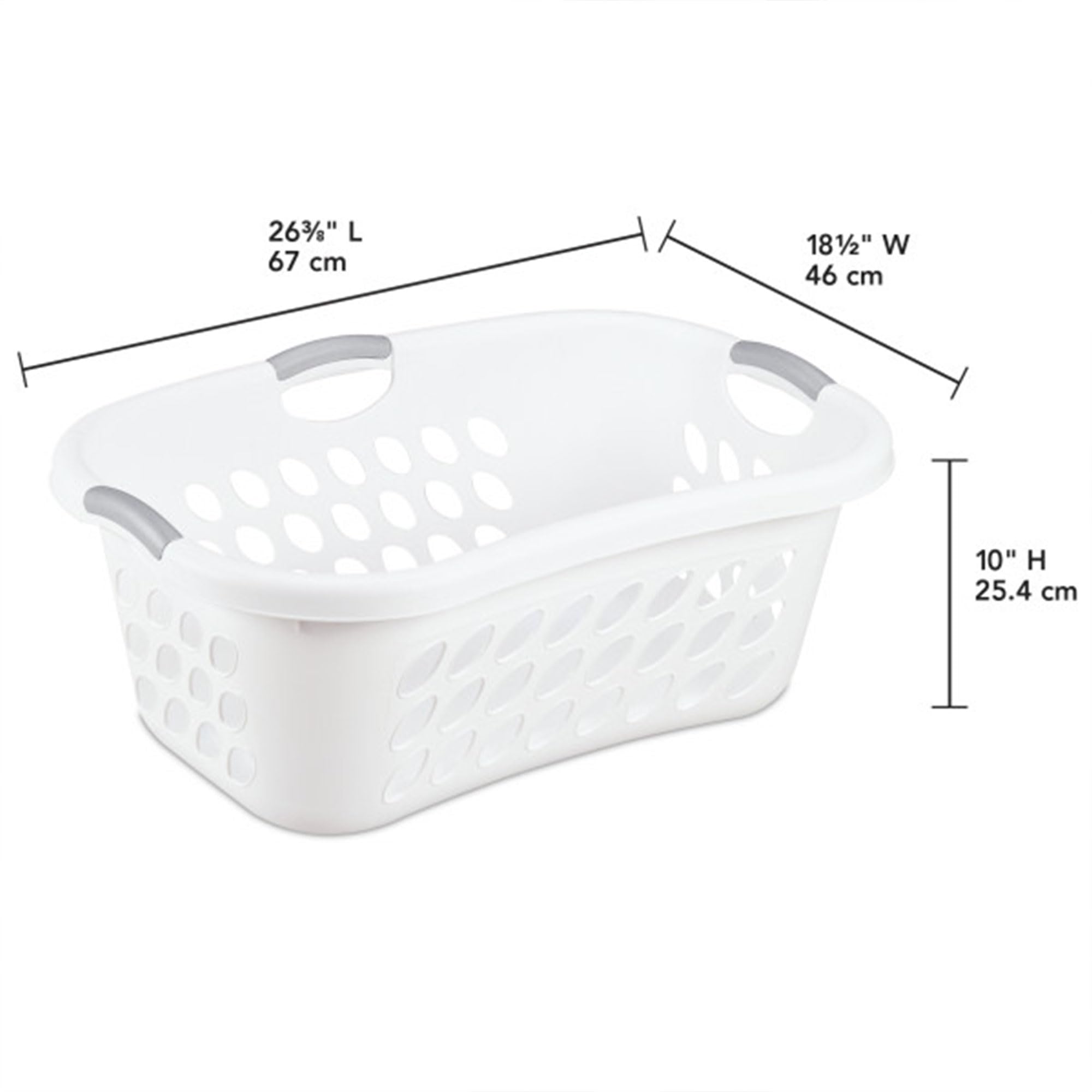 Sterilite 12108006 1.25 Bushel/44 Liter Ultra Hip Hold Laundry Basket, White Basket w/ Titanium Inserts, 6-Pack