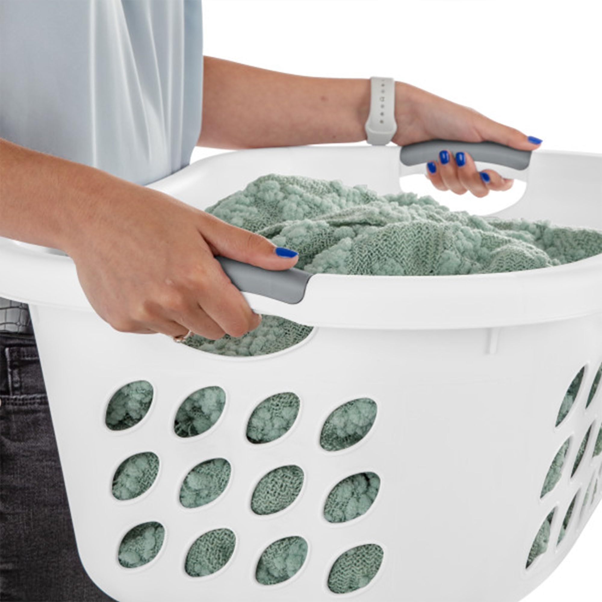Sterilite 12108006 1.25 Bushel/44 Liter Ultra Hip Hold Laundry Basket, White Basket w/ Titanium Inserts, 6-Pack