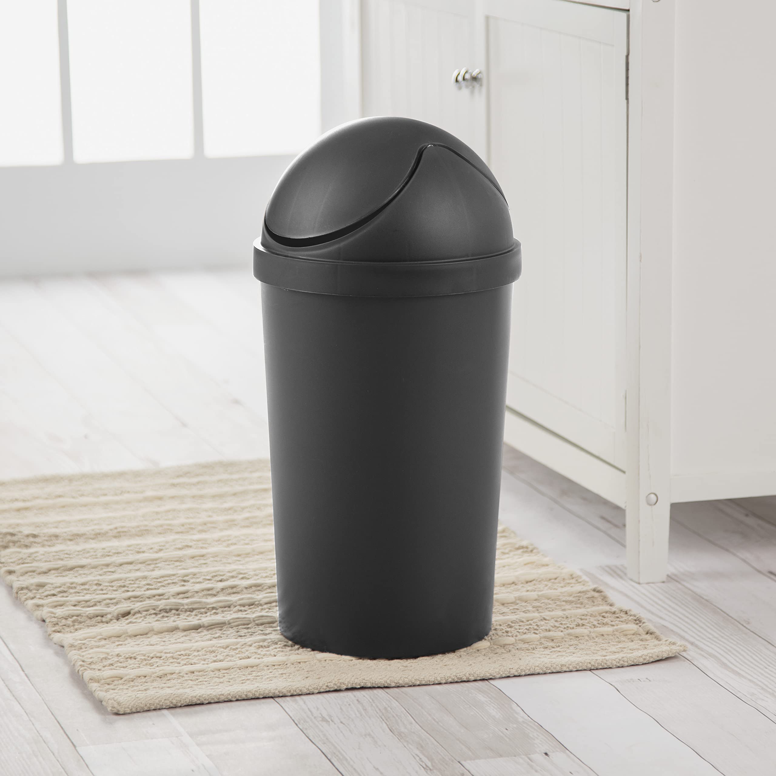 Sterilite 10839006 3 Gallon/11.4 Liter Round SwingTop Wastebasket, Black, 6-Pack