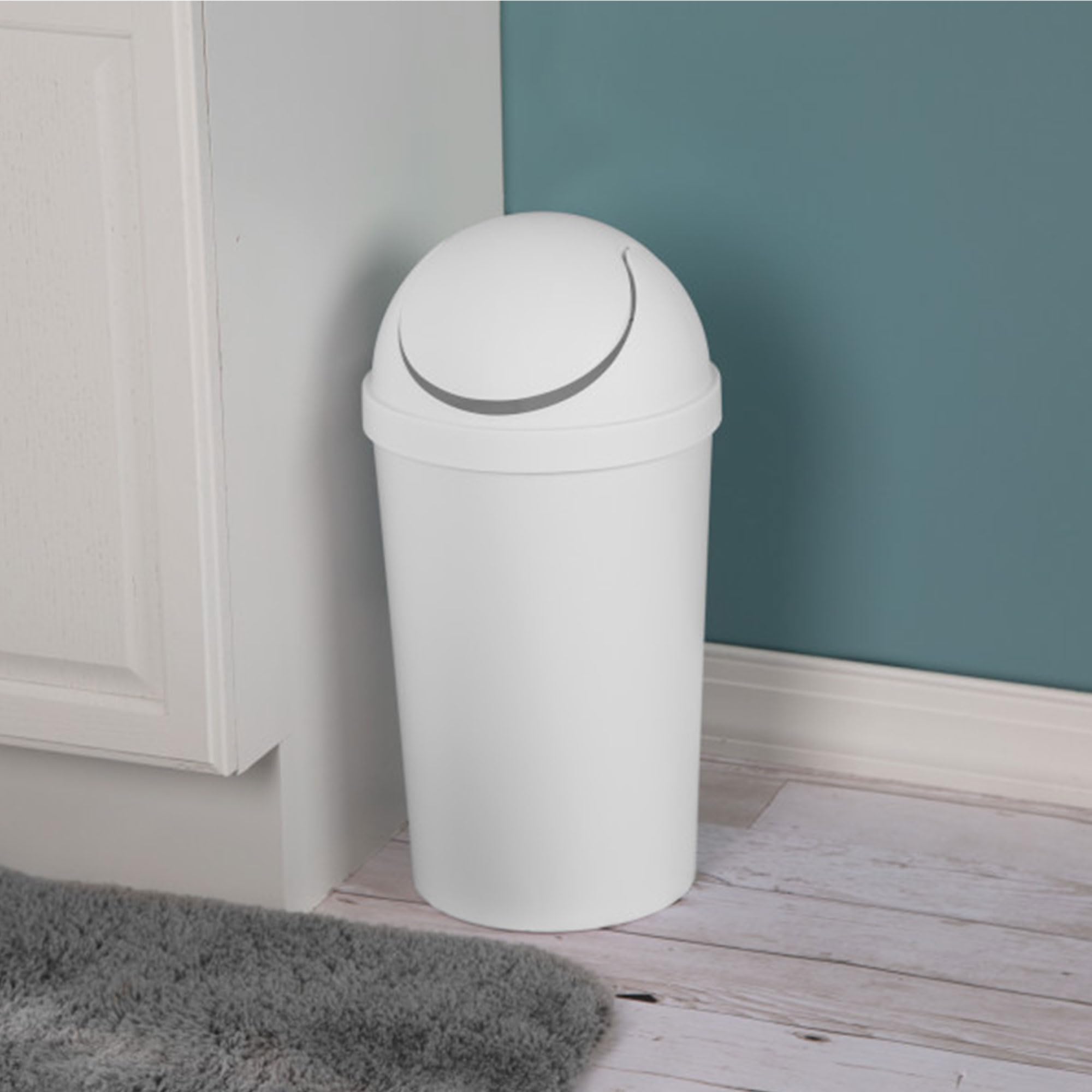 Sterilite 10838006 3 Gallon/11.4 Liter Round SwingTop Wastebasket, White, 6-Pack