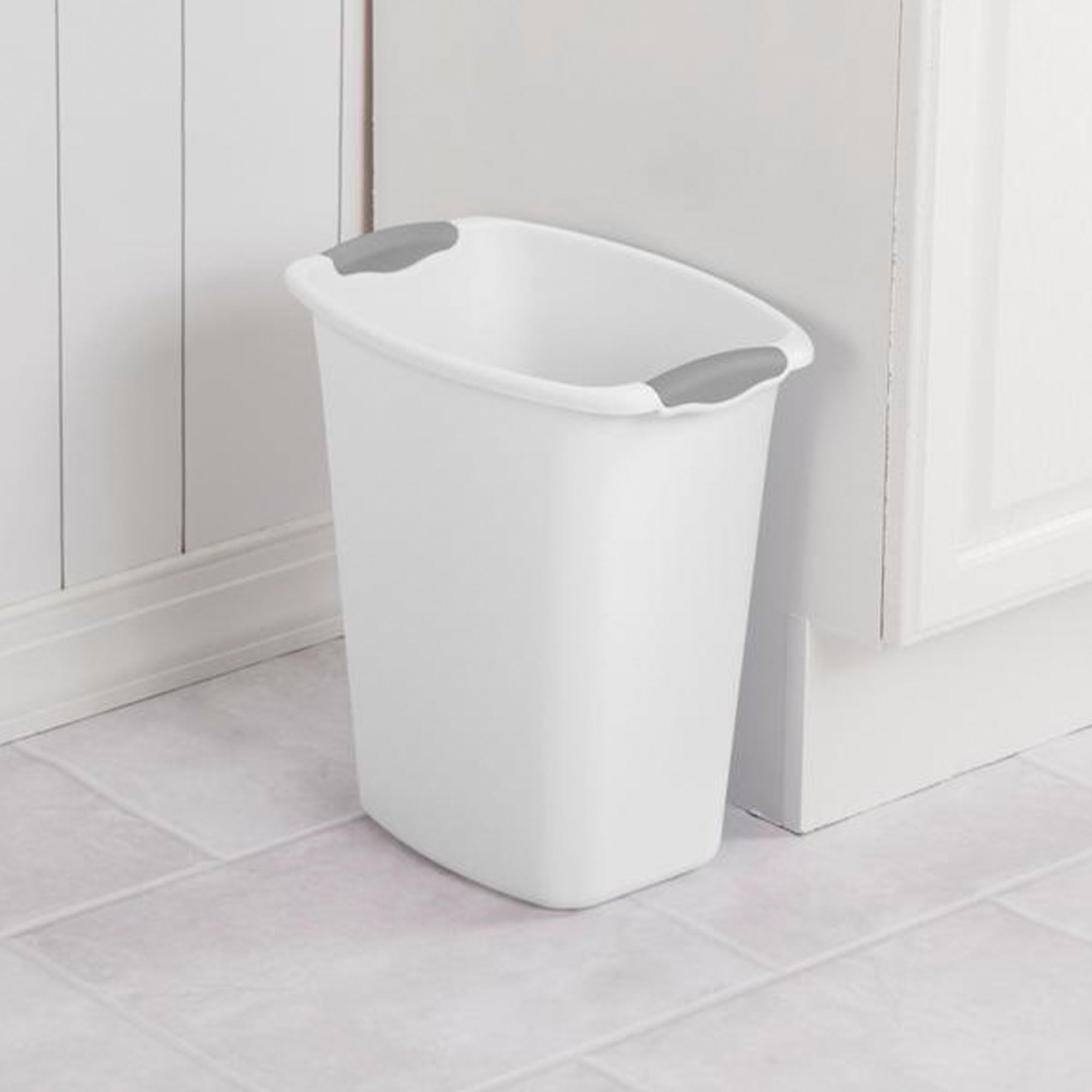 Sterilite 10358006 3 Gallon/11.4 Liter Wastebasket, White with Titanium Inserts, 6-Pack